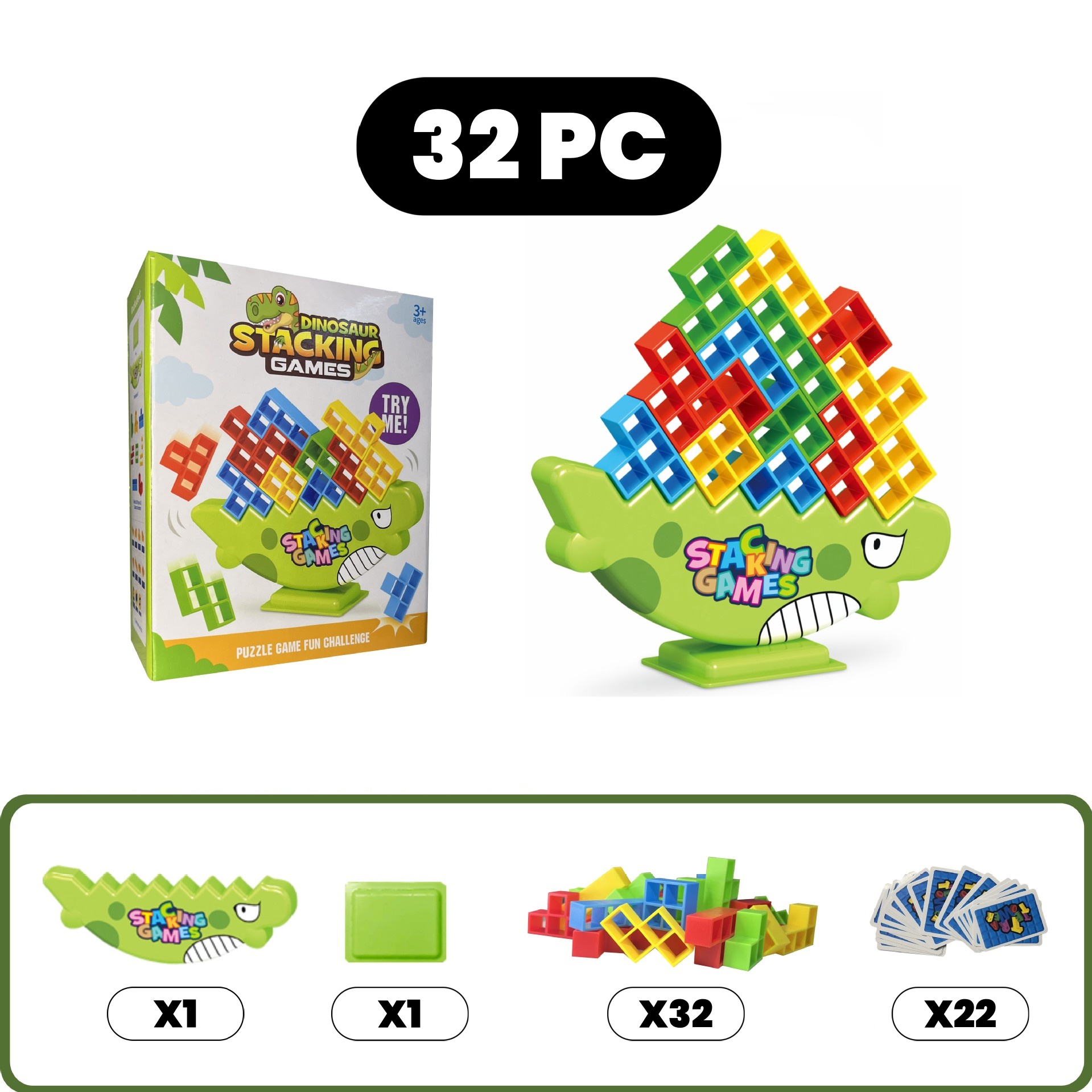 Stacking Game Dinosaur building blocks party game toy Stacked High ...