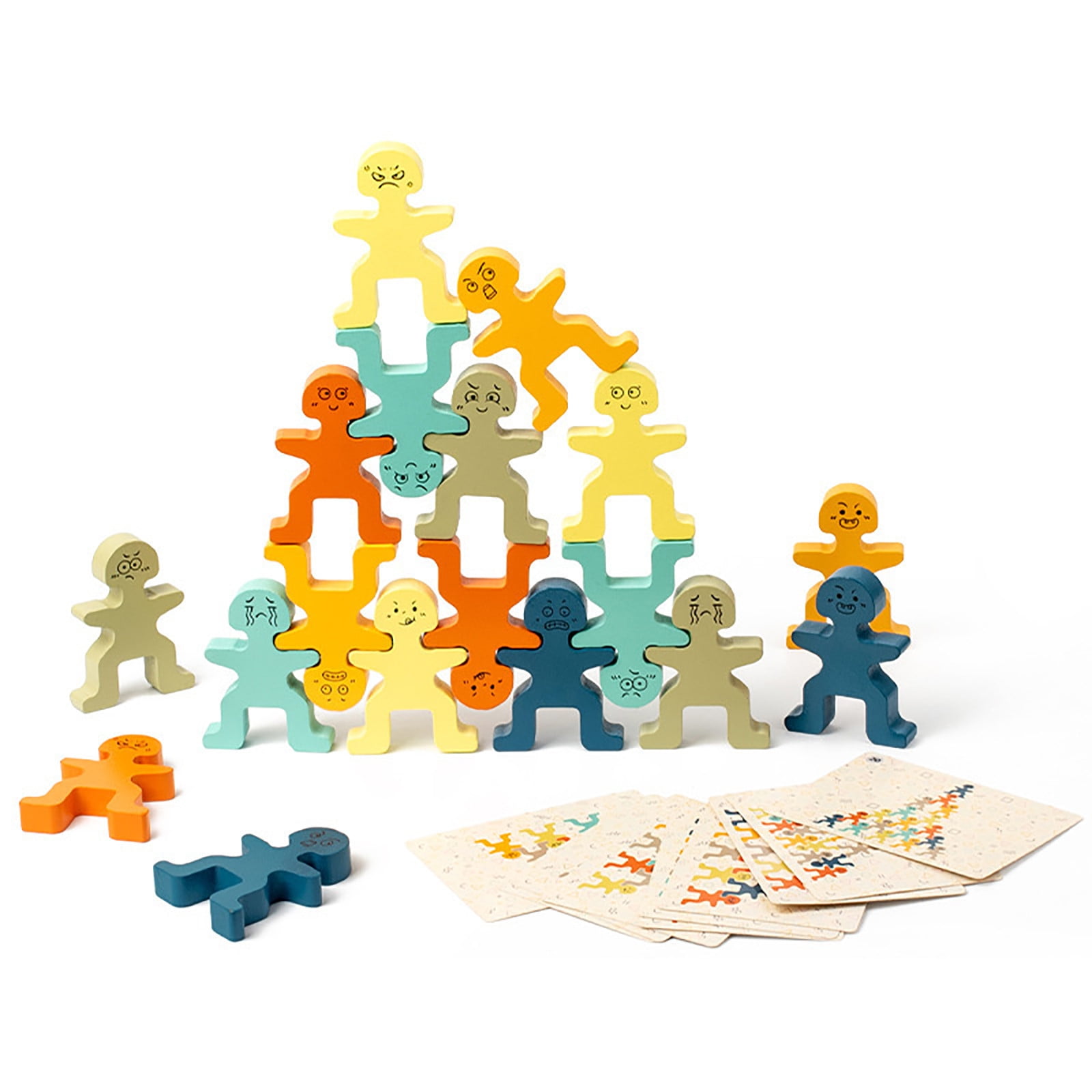 Stacking Game Toy 18 Colorful Wooden Figures With 10 Cards Montessori ...
