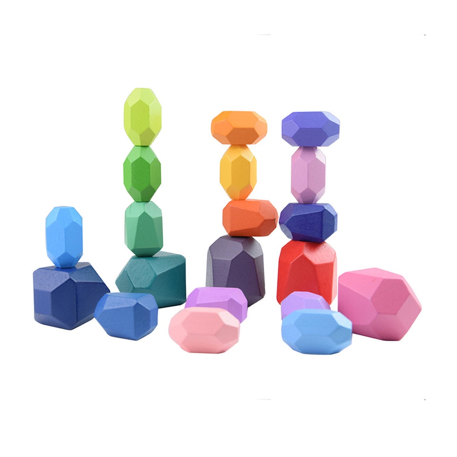 Stacking Game for Kids Educational Toy wooden rainbow stone building ...