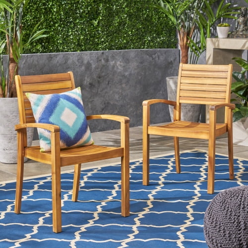 Stacking Outdoor Dining Chairs - Coastal-Inspired Teak-Finished Wood ...