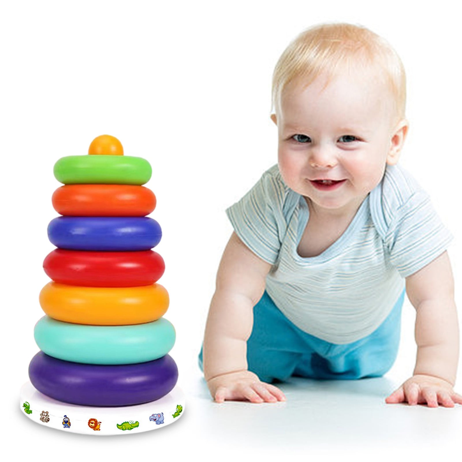 Stacking Rings Toy | 7 Colorful Plastic Rings with Rattle Top ...