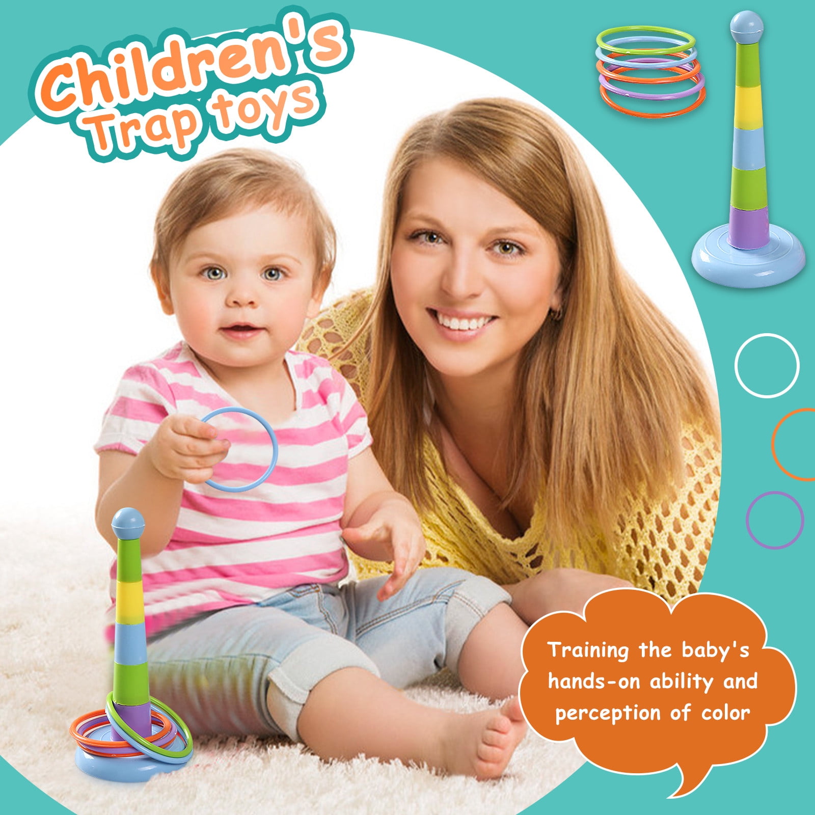 Stacking Rings Toy for Babies, Educational Stacking Circle Game with 5 ...