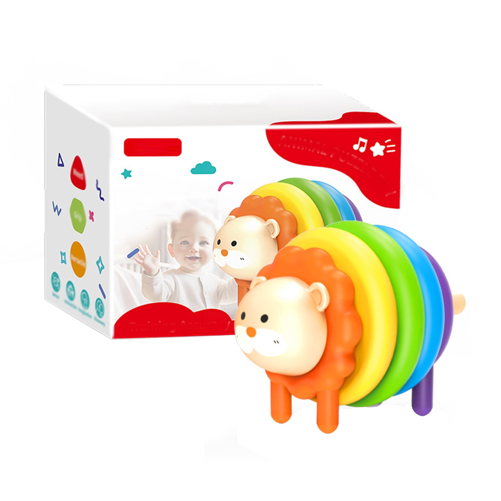 Stacking Rings Toy for Babies - Adorable Lion & Sheep Figures with Snap ...