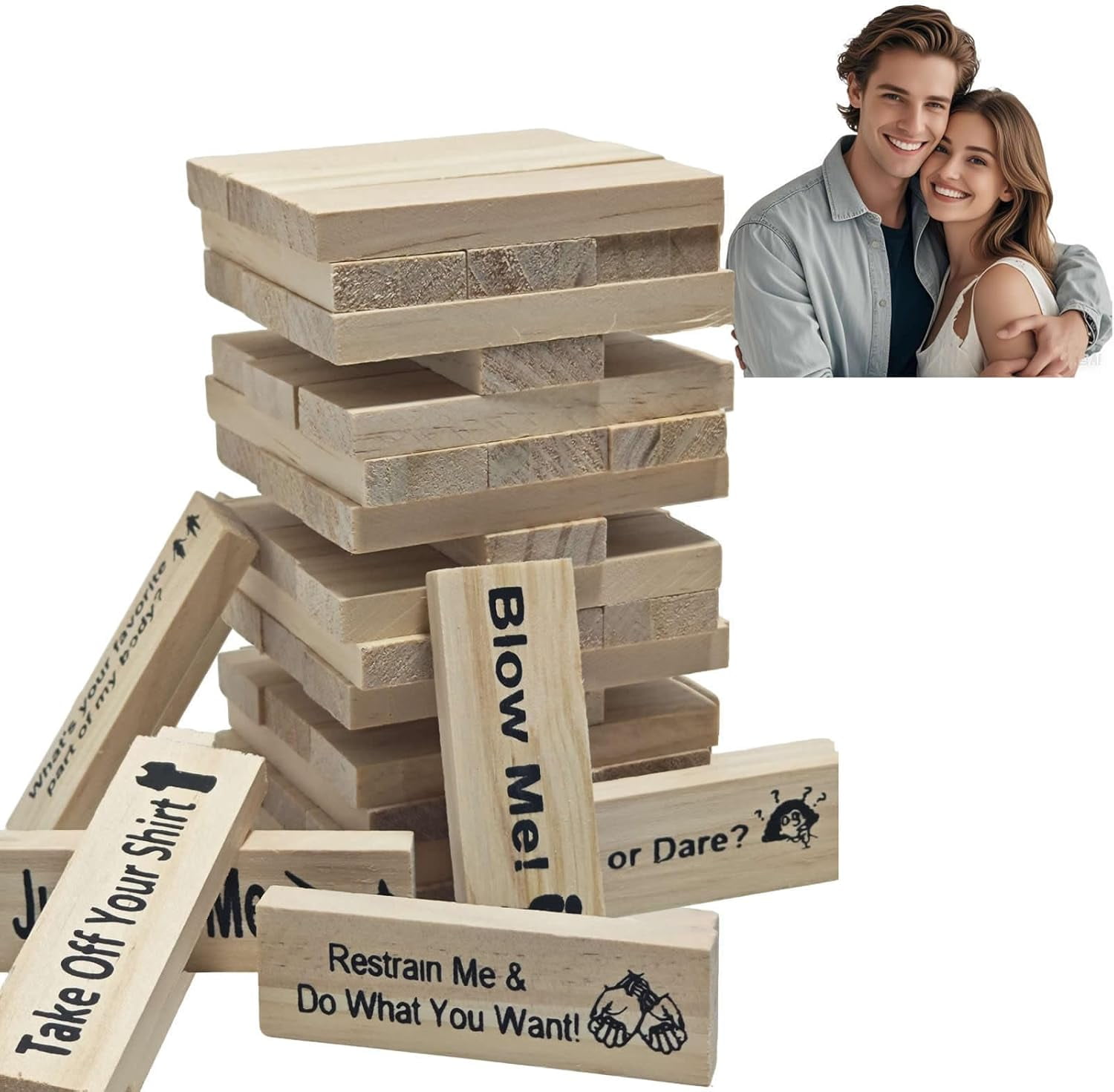 Stacking Tower Game for Adults, 48-Piece Couples Date Night Wood ...
