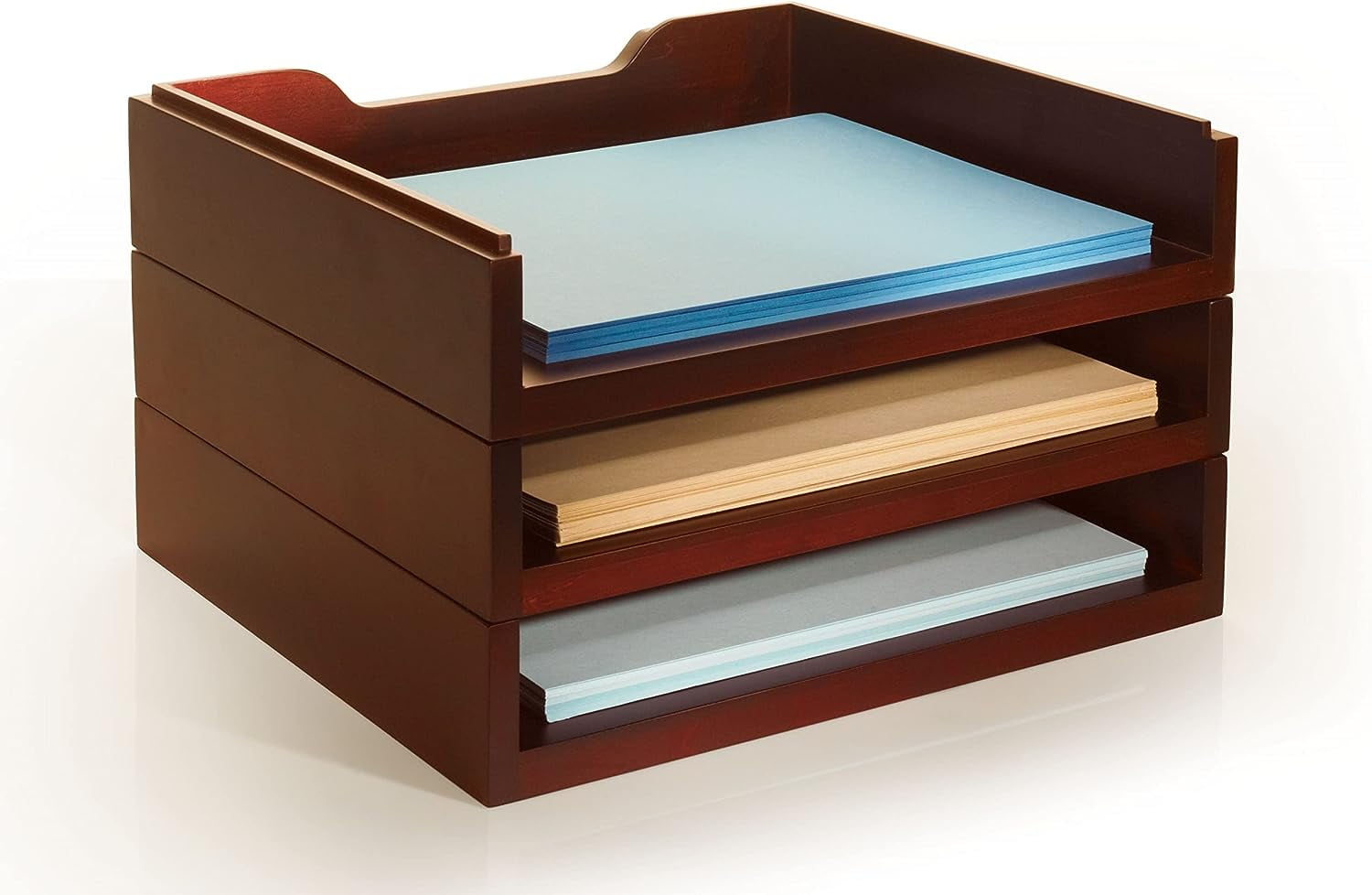 Stacking Wood Desk Organizers With 3 Letter Tray Kit, Mahogany (WK4-MA ...