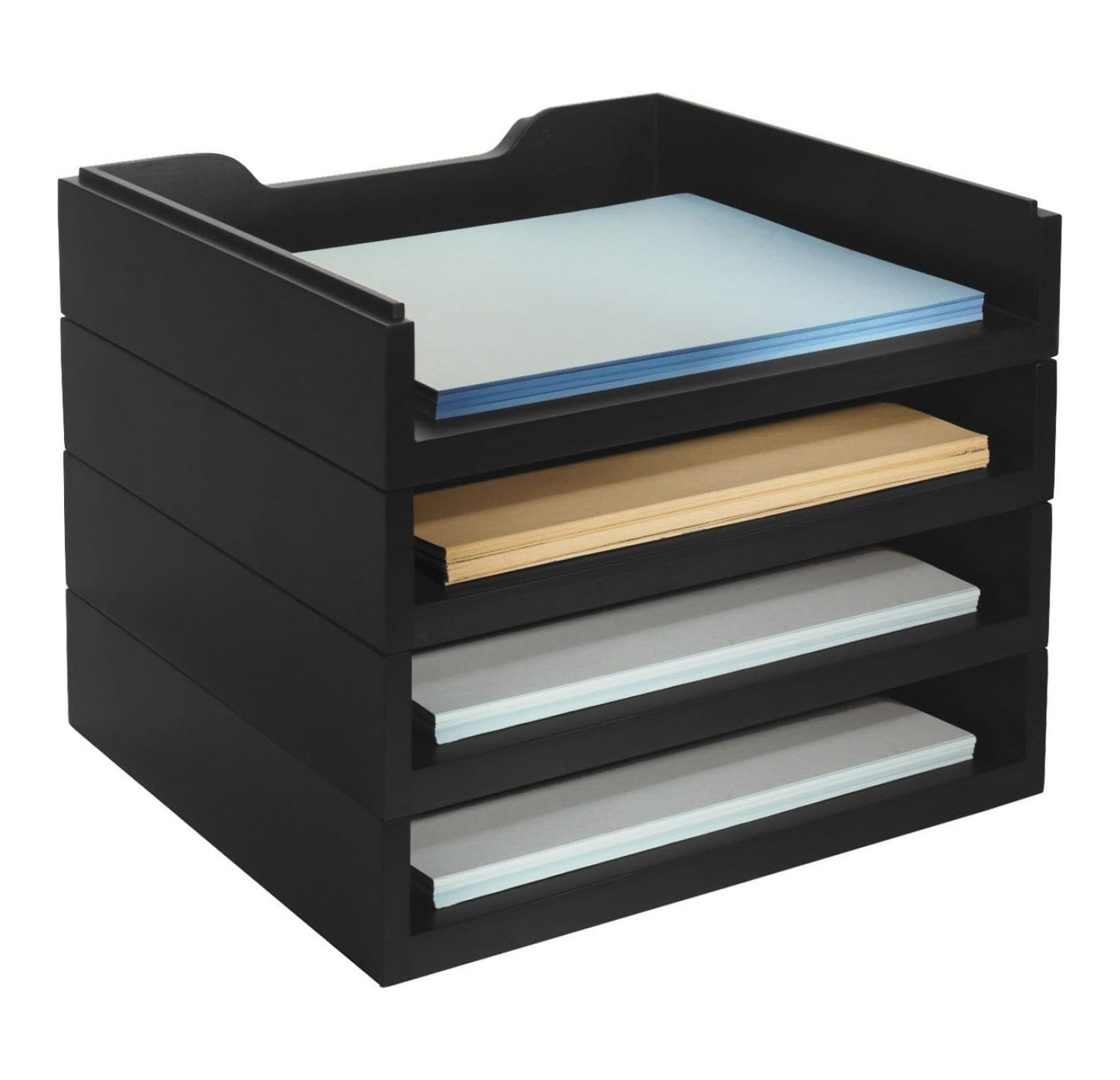 Stacking Wood Desk Organizers with 4 Letter Tray Kit, Black (WK6-BK ...