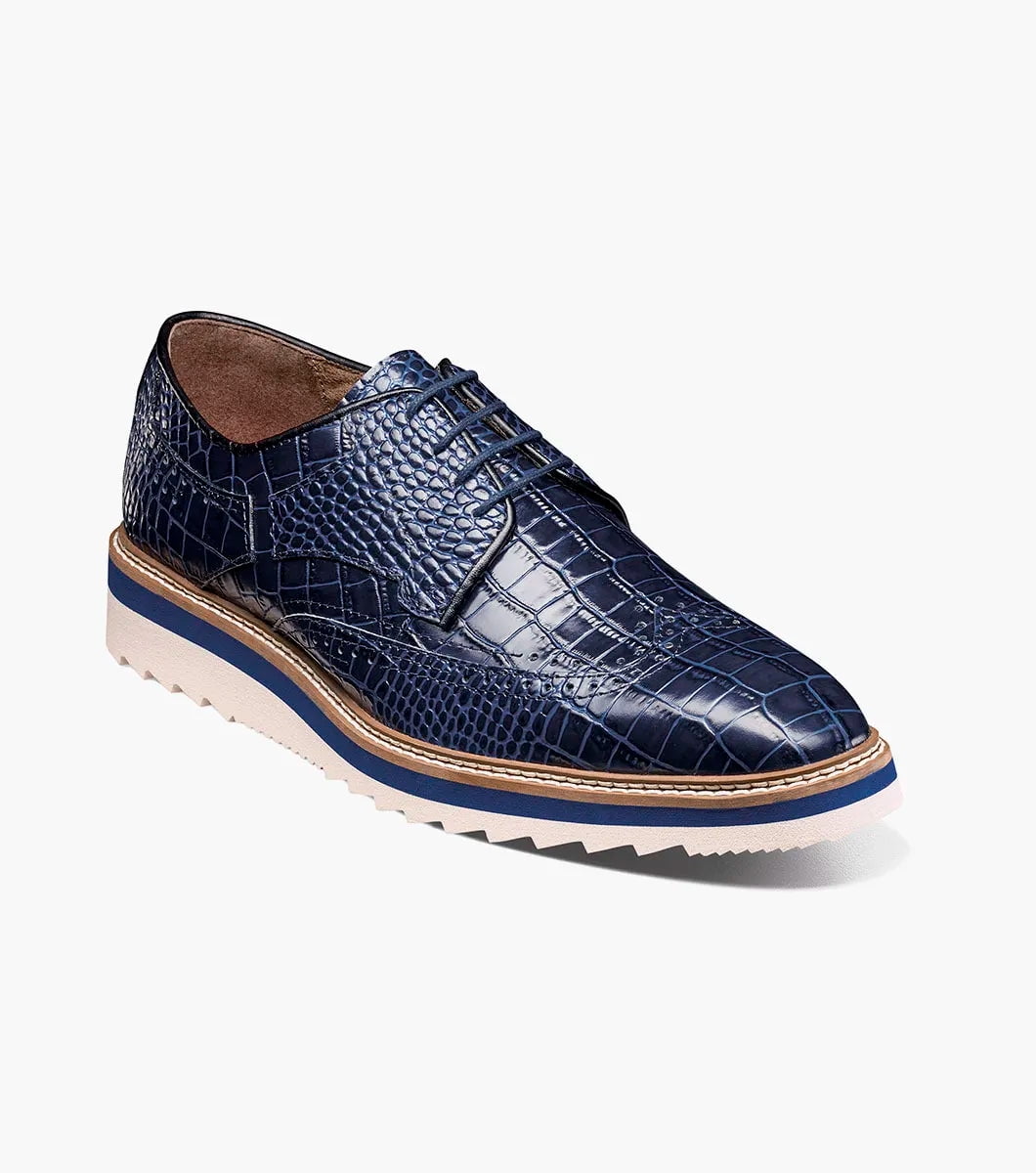Stacy Adams Alario Wingtip Oxford Croco Leather Shoes Blue 25725-400 ...