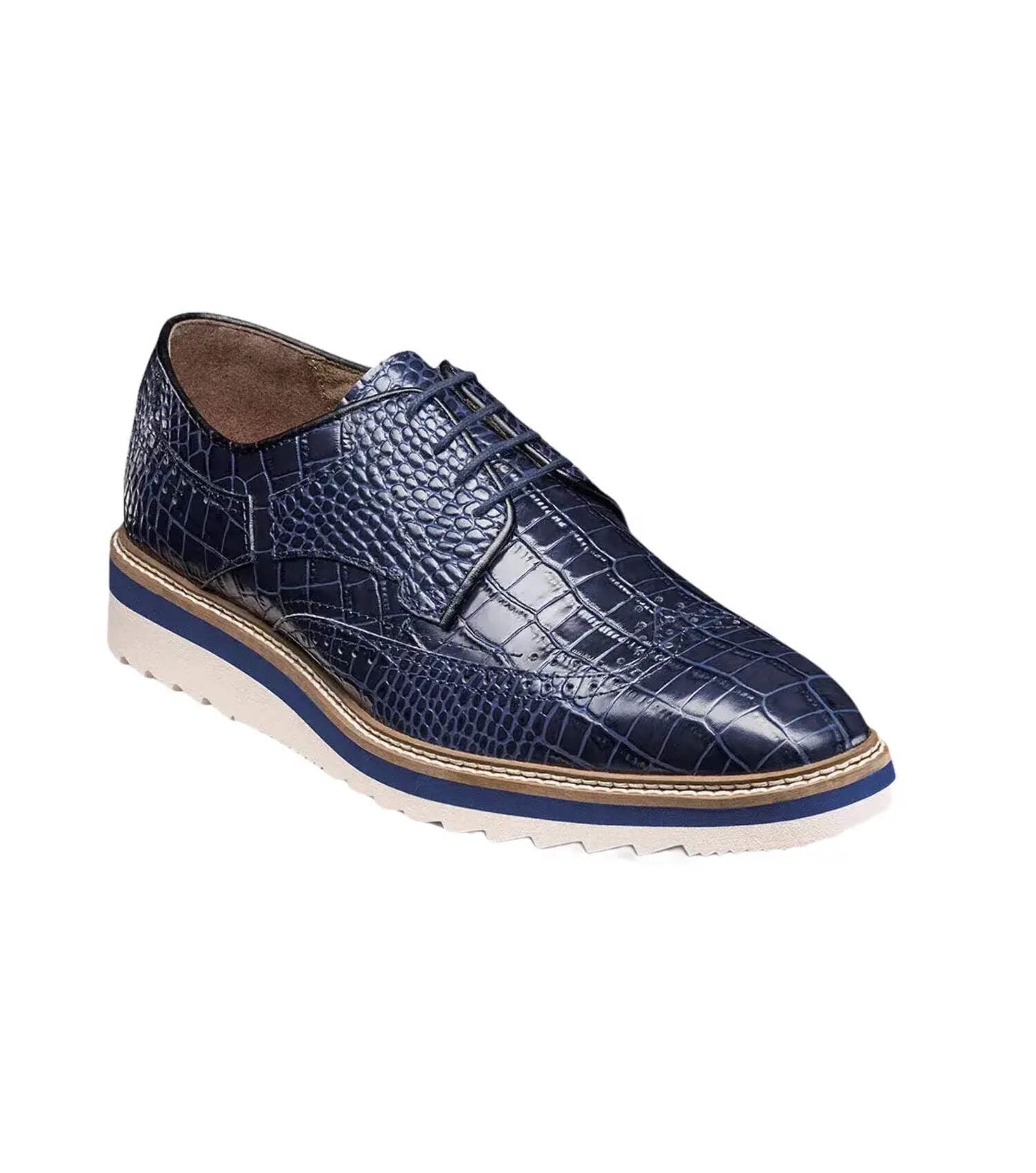 Stacy Adams Alario Wingtip Oxford Croco Leather Shoes Blue 25725-400 ...