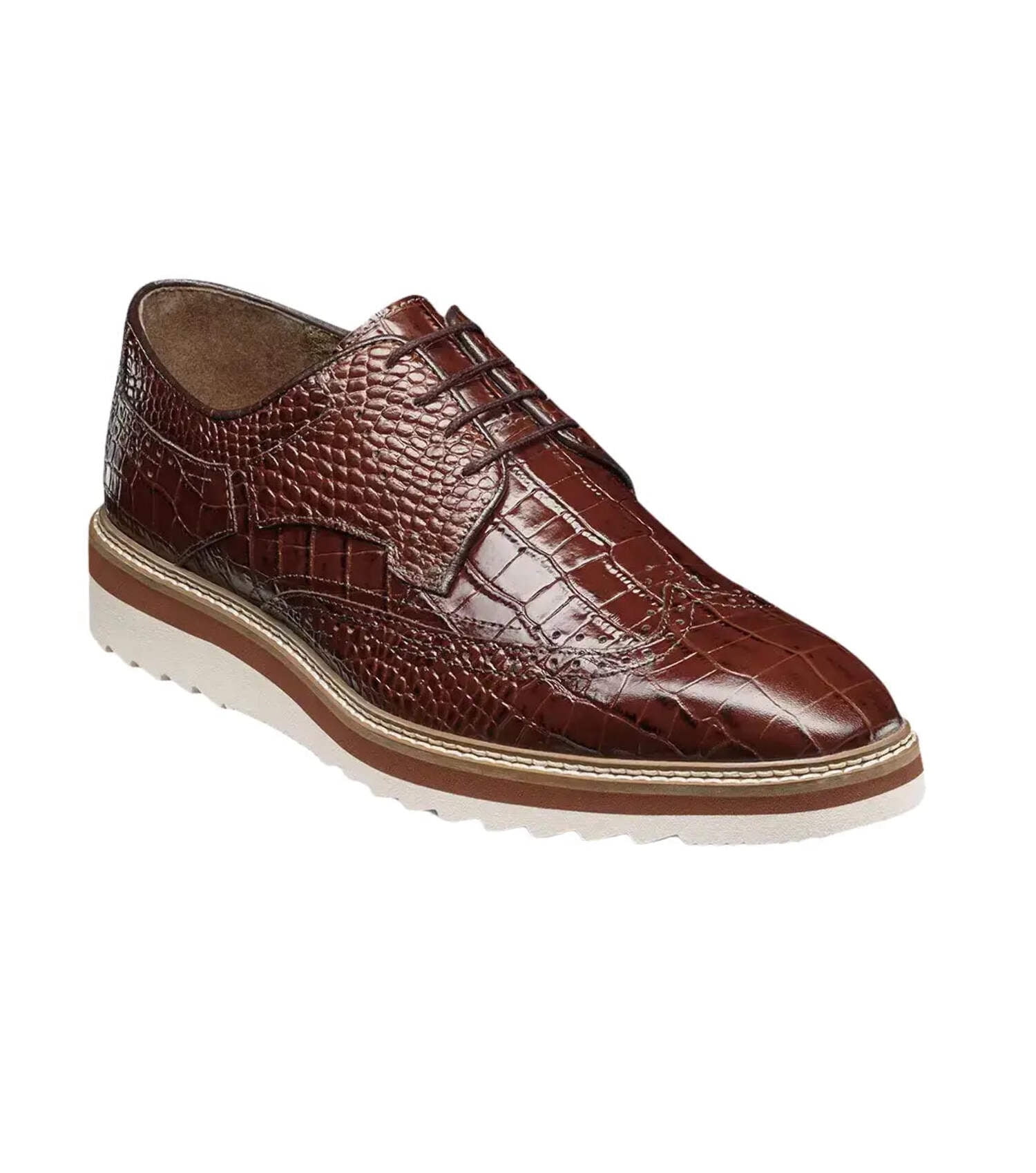 Stacy Adams Alario Wingtip Oxford Croco Leather Shoes Cognac 25725-221 ...