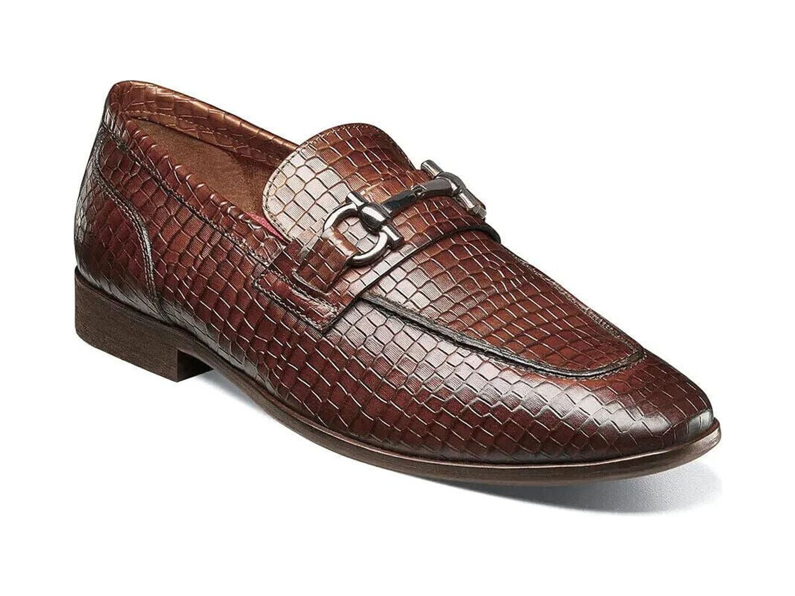 Stacy Adams Feronte Moc Toe Bit Slip On Croco Print Leather Cognac ...