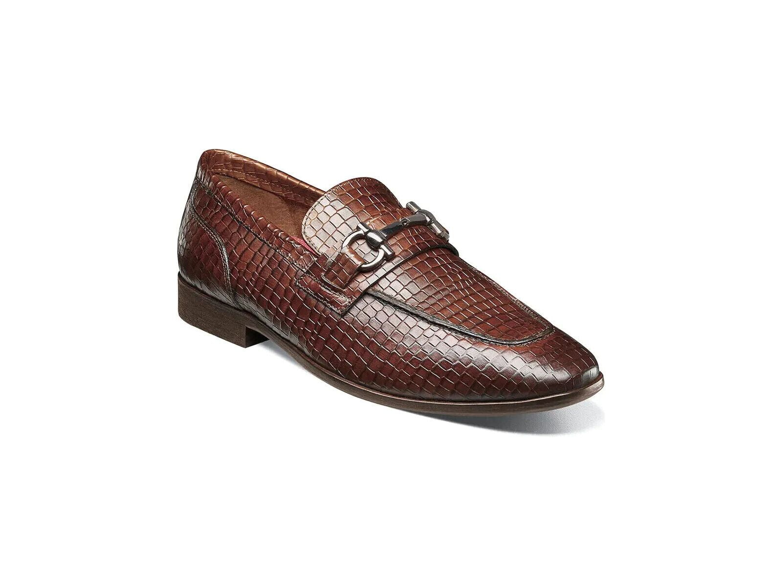 Stacy Adams Feronte Moc Toe Bit Slip On Croco Print Leather Cognac ...