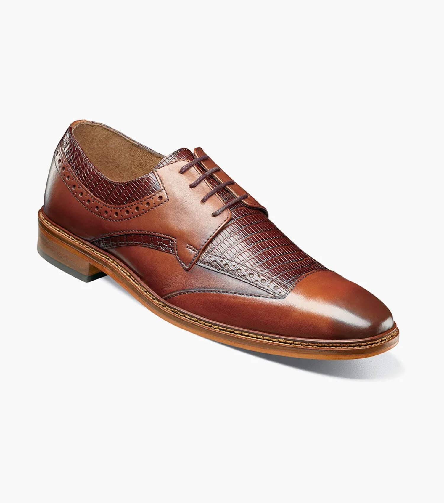 Stacy Adams Gambetta Modified Cap Toe Oxford Leather Shoes Cognac 25780 ...