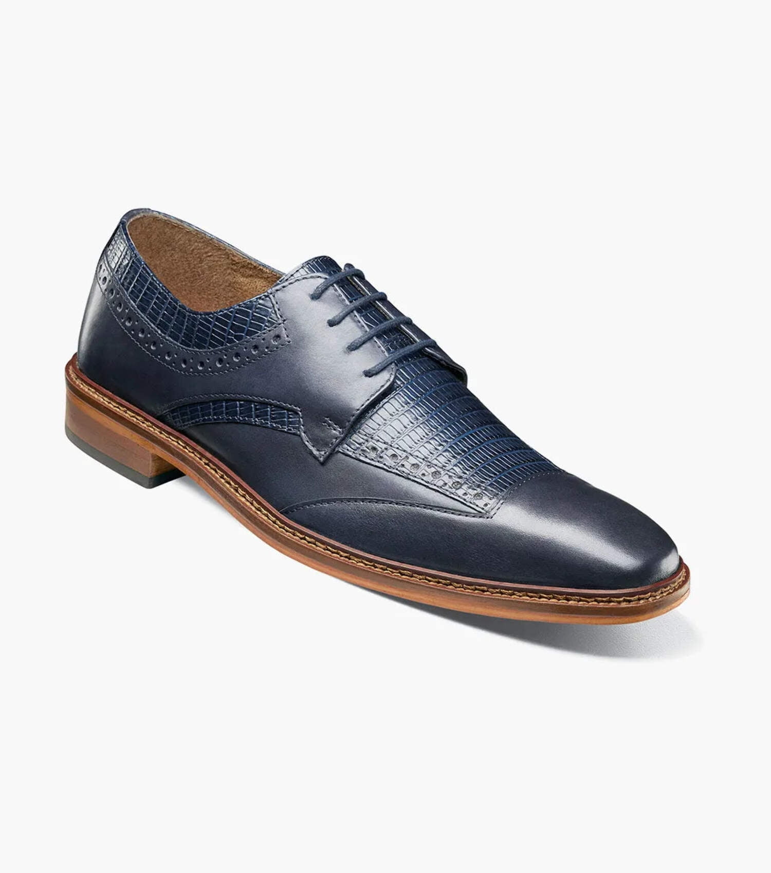 Stacy Adams Gambetta Modified Cap Toe Oxford Leather Shoes Navy 25780 ...