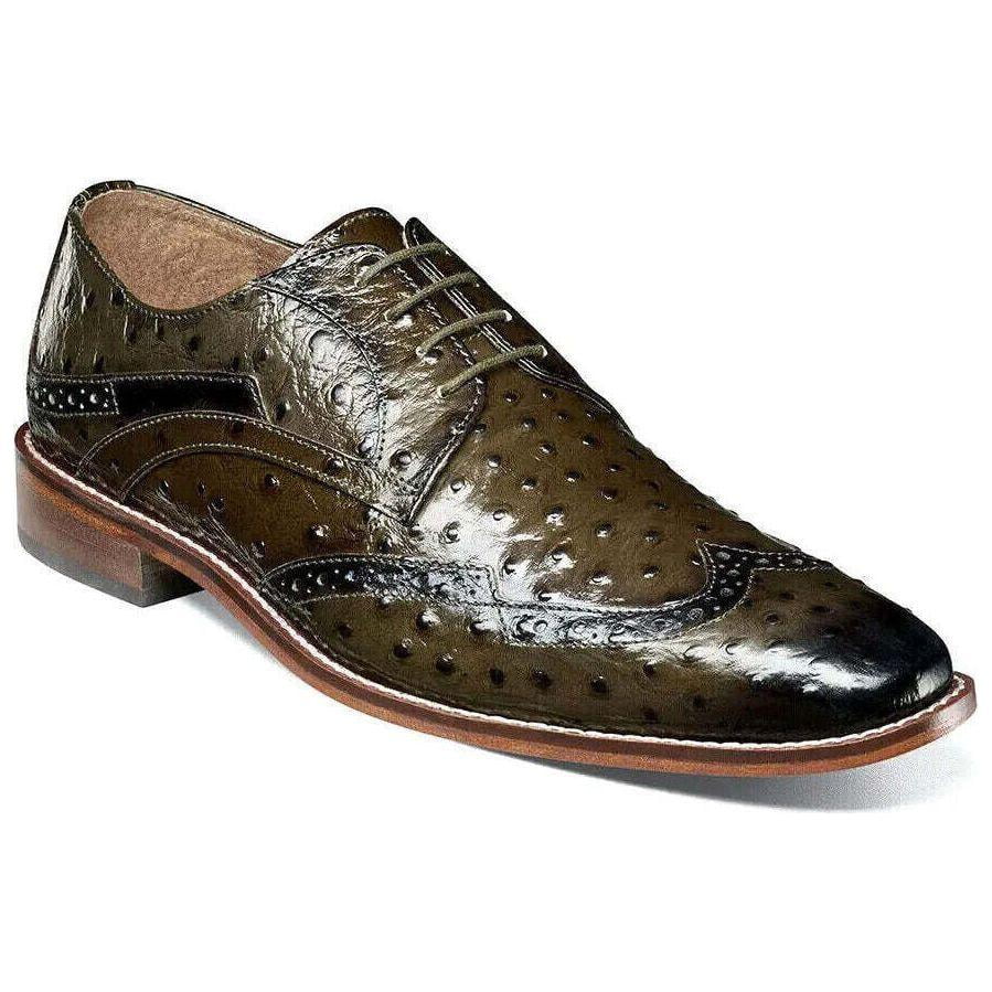 Stacy Adams Gennaro Wingtip Oxford Ostrich Print Leather Olive 25537 ...