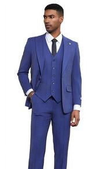 Stacy Adams Men's Muted Windowpane Suit 3 Piece Blue SM186H-02 ...