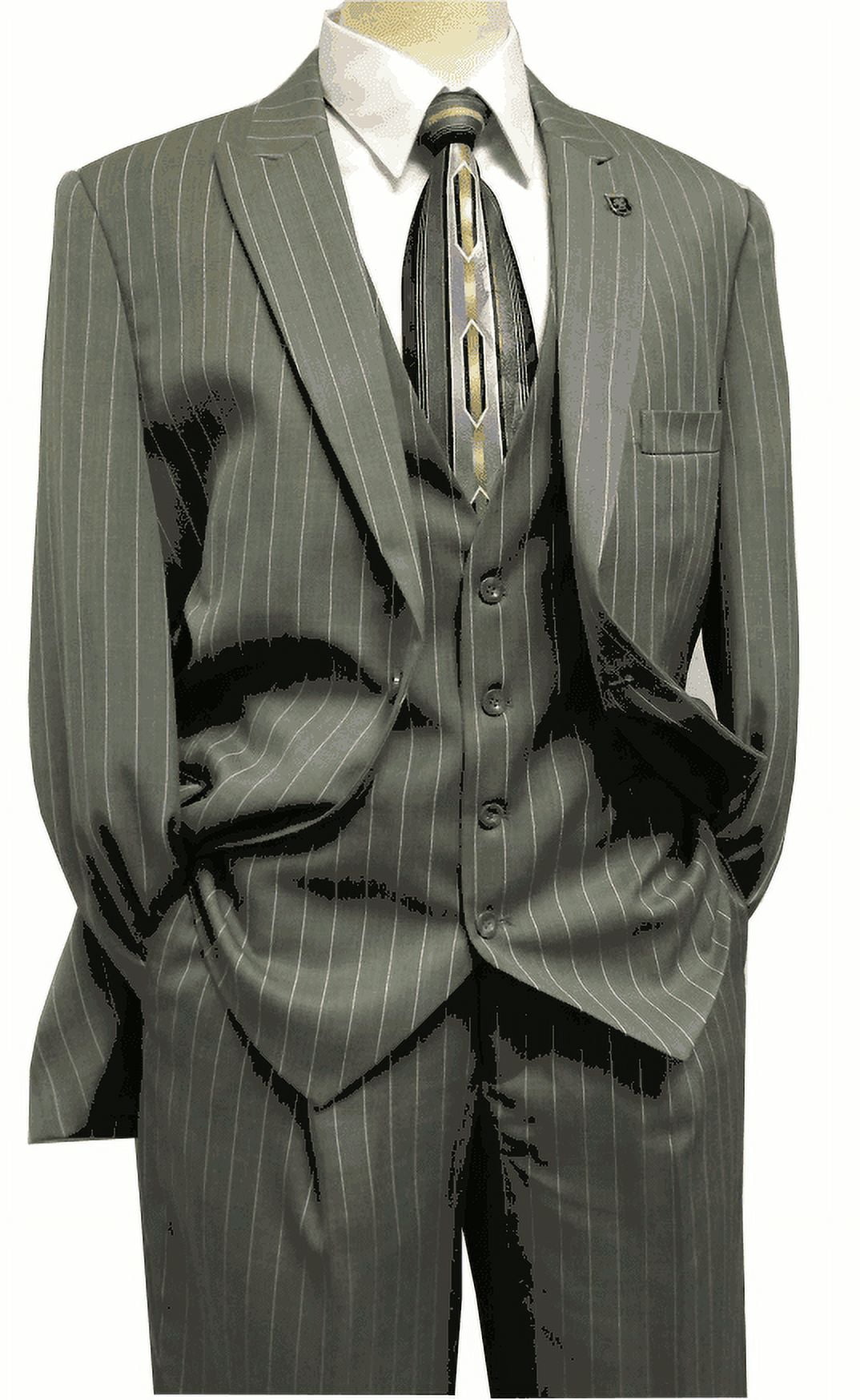 Stacy Adams Mens Light Gray Pinstriped Three Piece Suit With Peak ...