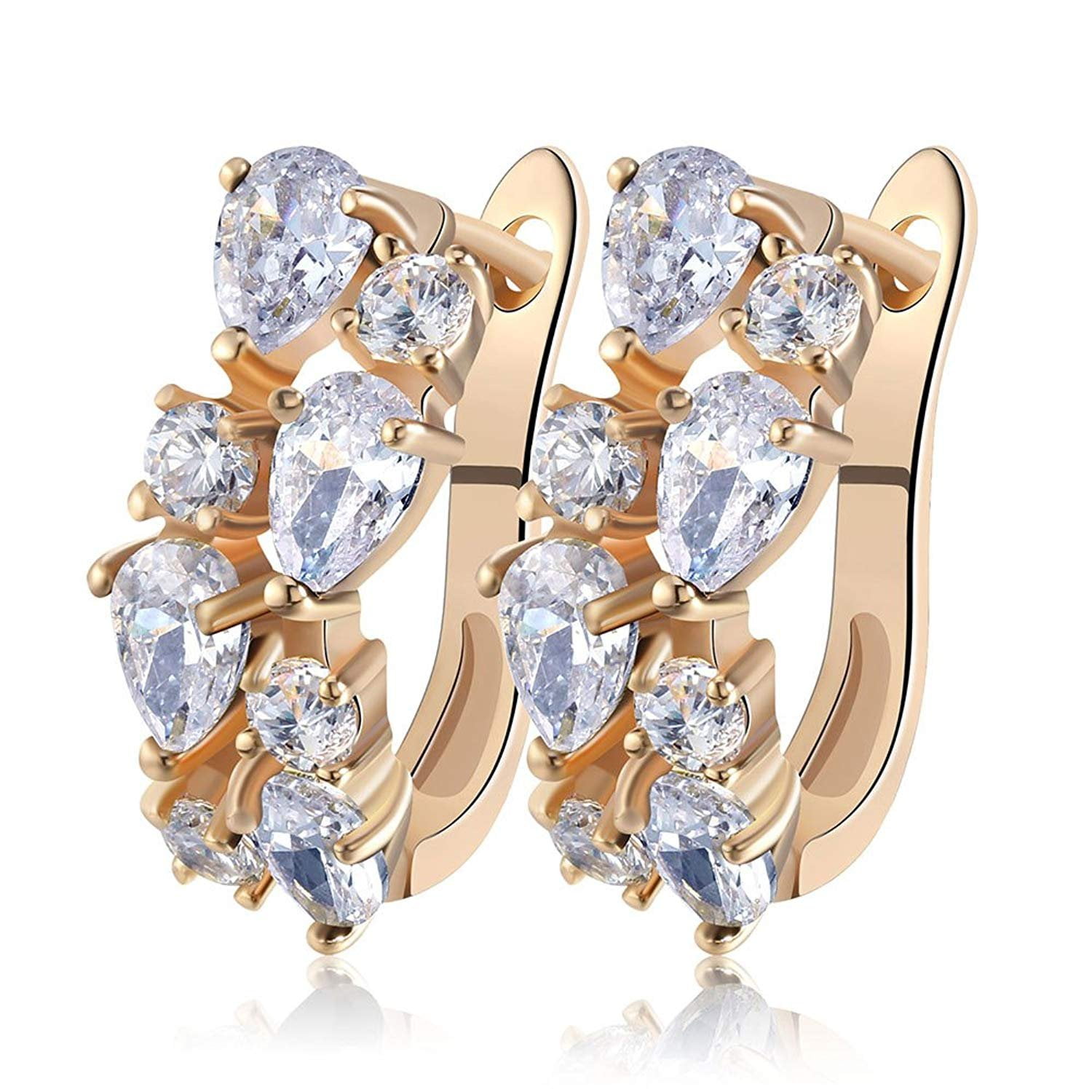 Stacy Drop Earrings for Women Clear Pear Round Clear CZ Gold Plated ...