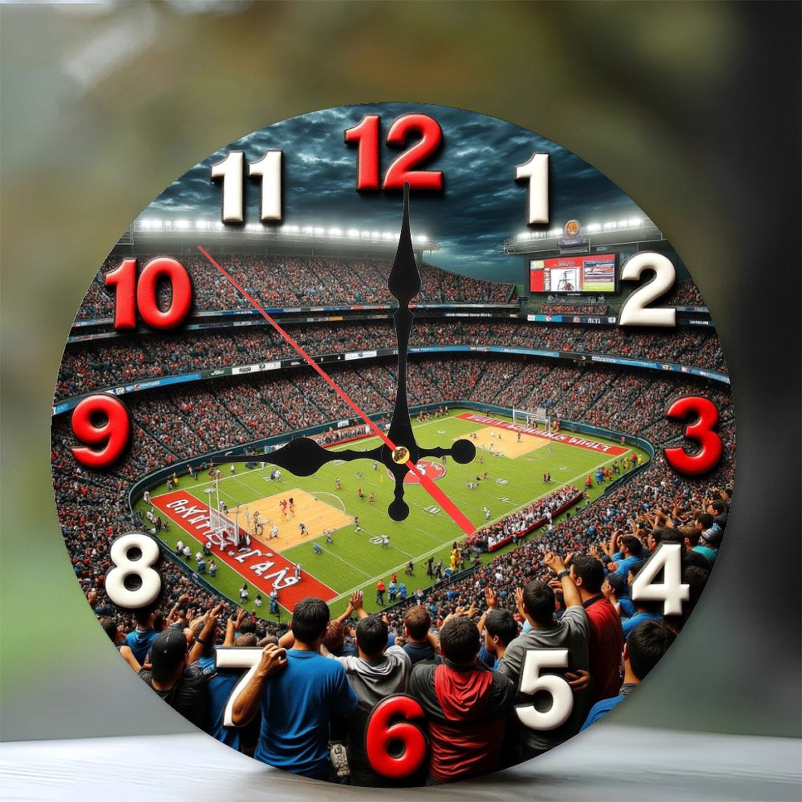 Stadium Clock Wall Decor Football Fans Gift 10-Inch Silent Wooden Wall ...
