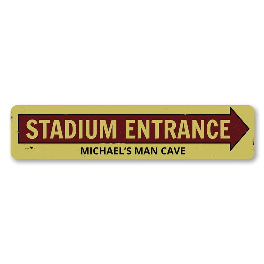 Stadium Entrance Arrow Sign Man Cave Name Metal Decor Sign Size: 4 x 16 ...