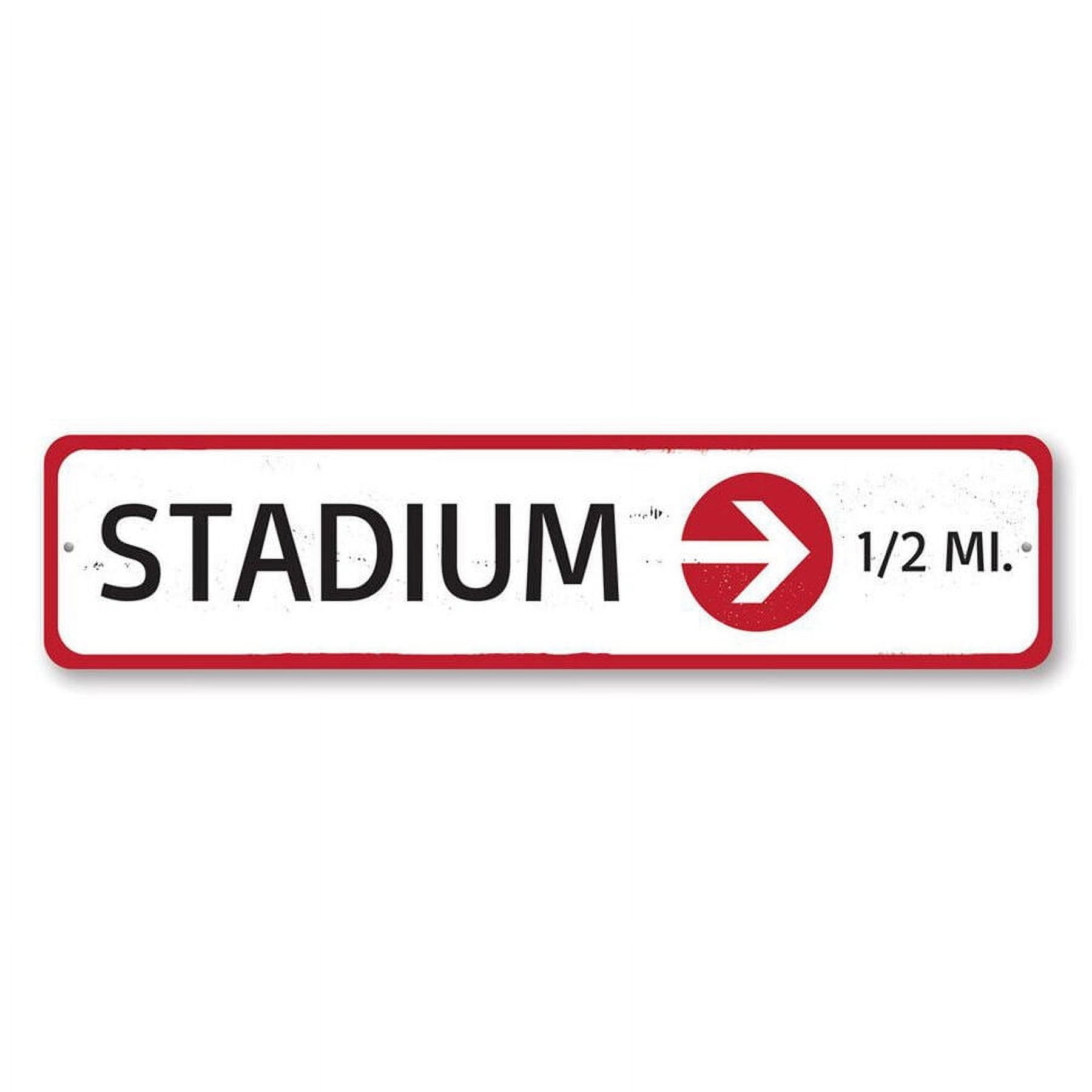 Stadium Sign Directional Arrow Mileage Metal Wall Decor Size: 4 x 16 ...