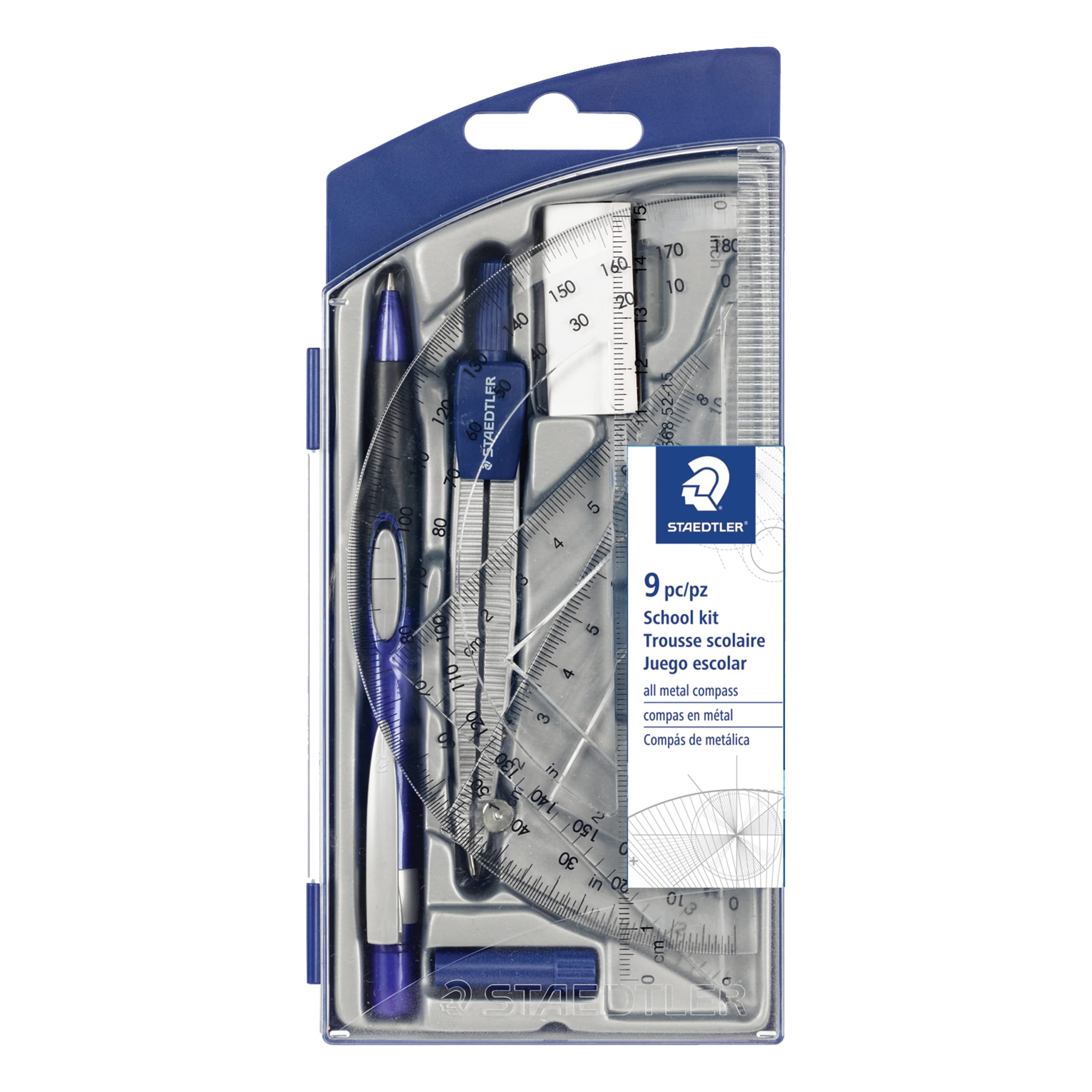 Staedtler 9-Piece Math Geometry Set, Blue, Silver - Walmart.com