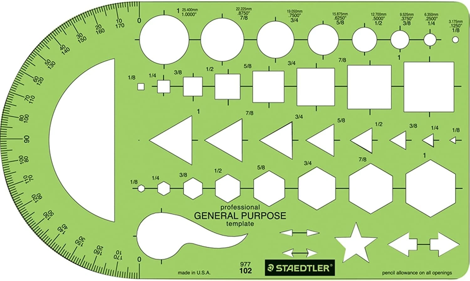 Staedtler 977 102 Template Geometric Shapes/Symbols Protractor Inch ...