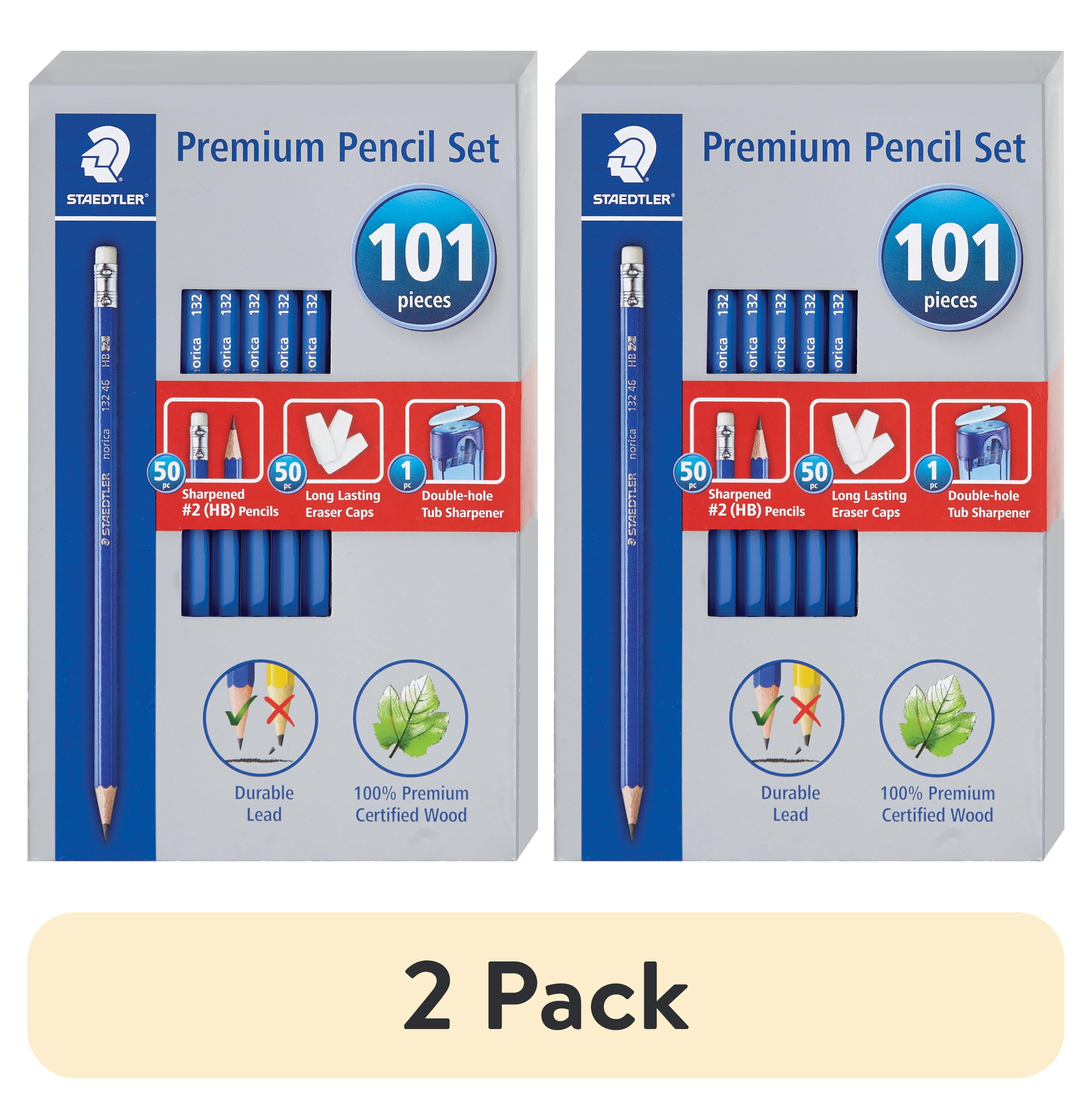 (2 pack) Staedtler HB #2 Blue Wood Cased Pencils, 50ct with 50 Eraser Caps, 1 Pencil Sharpener ...