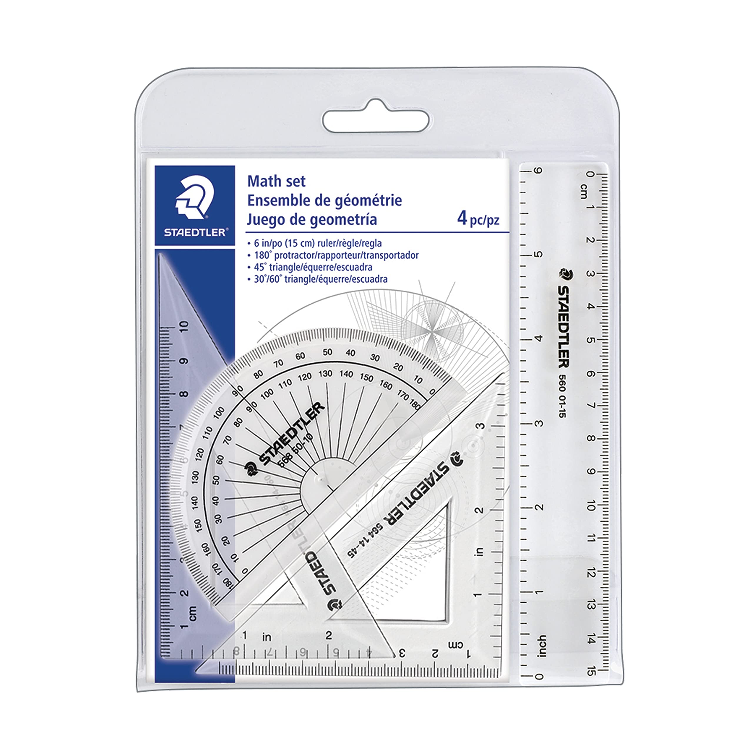 Staedtler Math Set with Ruler, 2 Triangles, Protractor, portable 4 ...