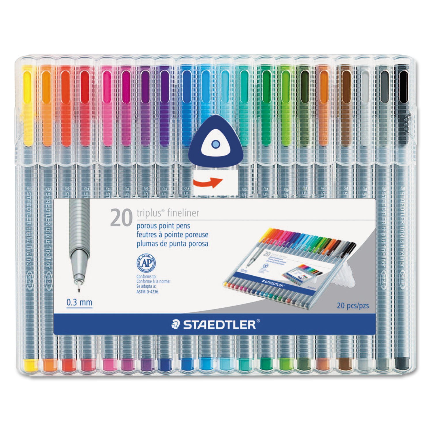 Staedtler STD334SB20A6 Triplus Fineliner Pens, .3mm, Metal Clad Tip ...
