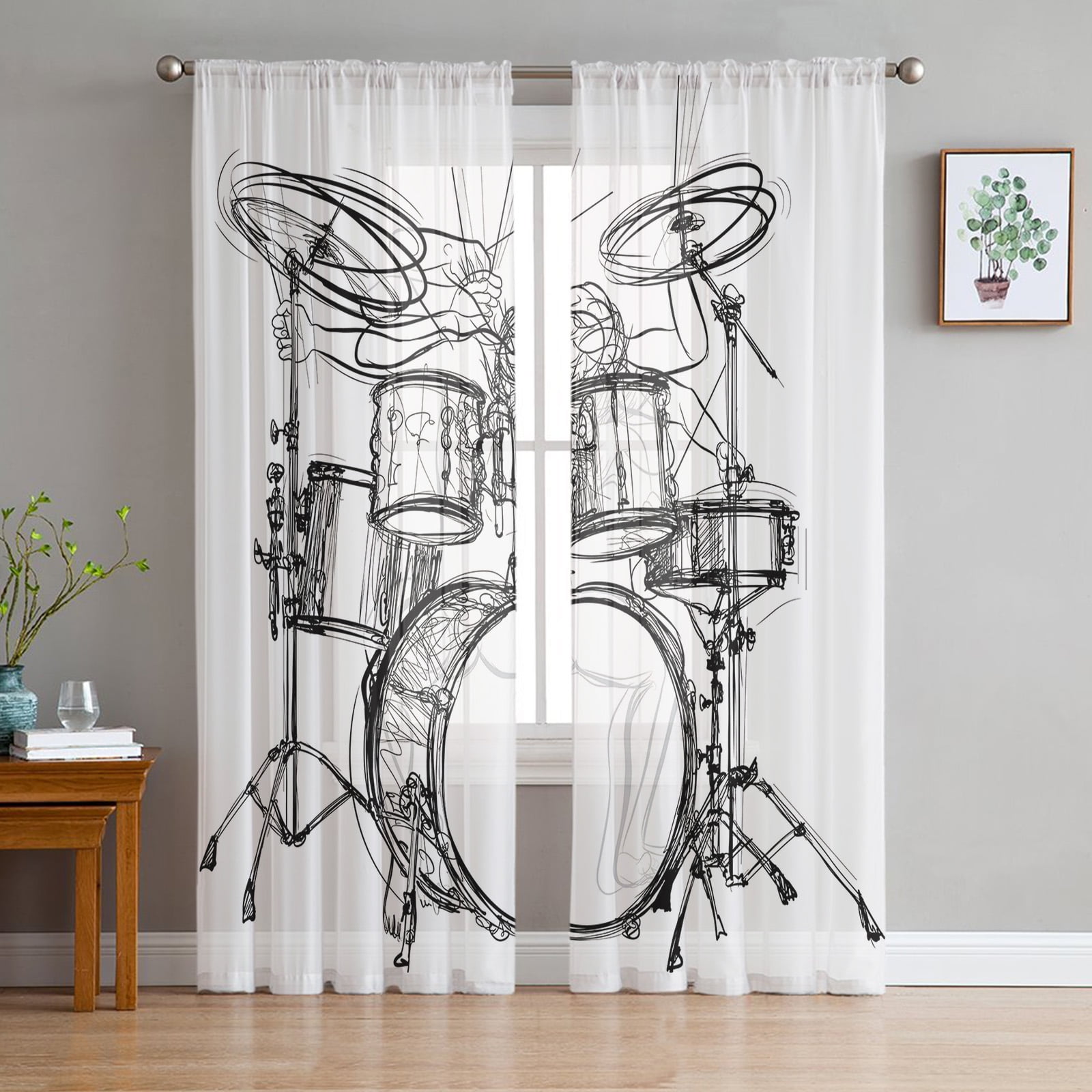 Staff Tab Music Note Black White Tulle Curtains For Living Room Bedroom ...