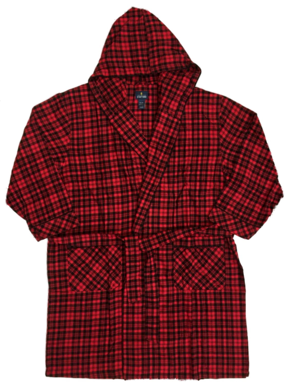 Stafford Mens Big & Tall Red Plaid Cotton Hooded Robe Housecoat Bath ...