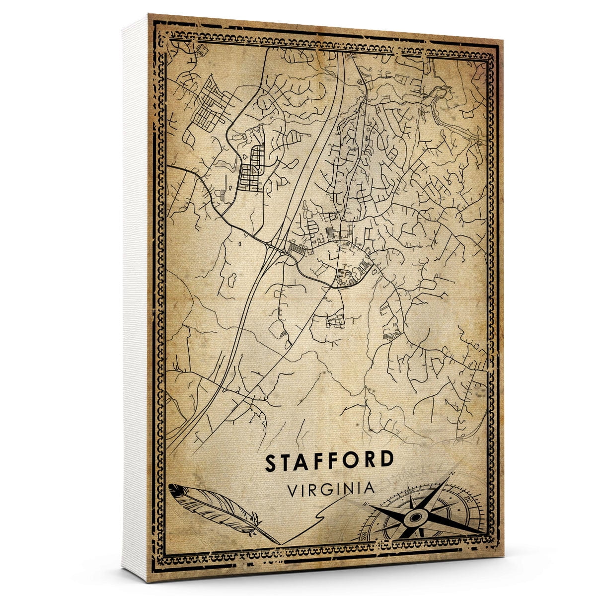 Stafford Vintage Map Prints Canvas, Virginia Map Art Canvas, Canvas ...