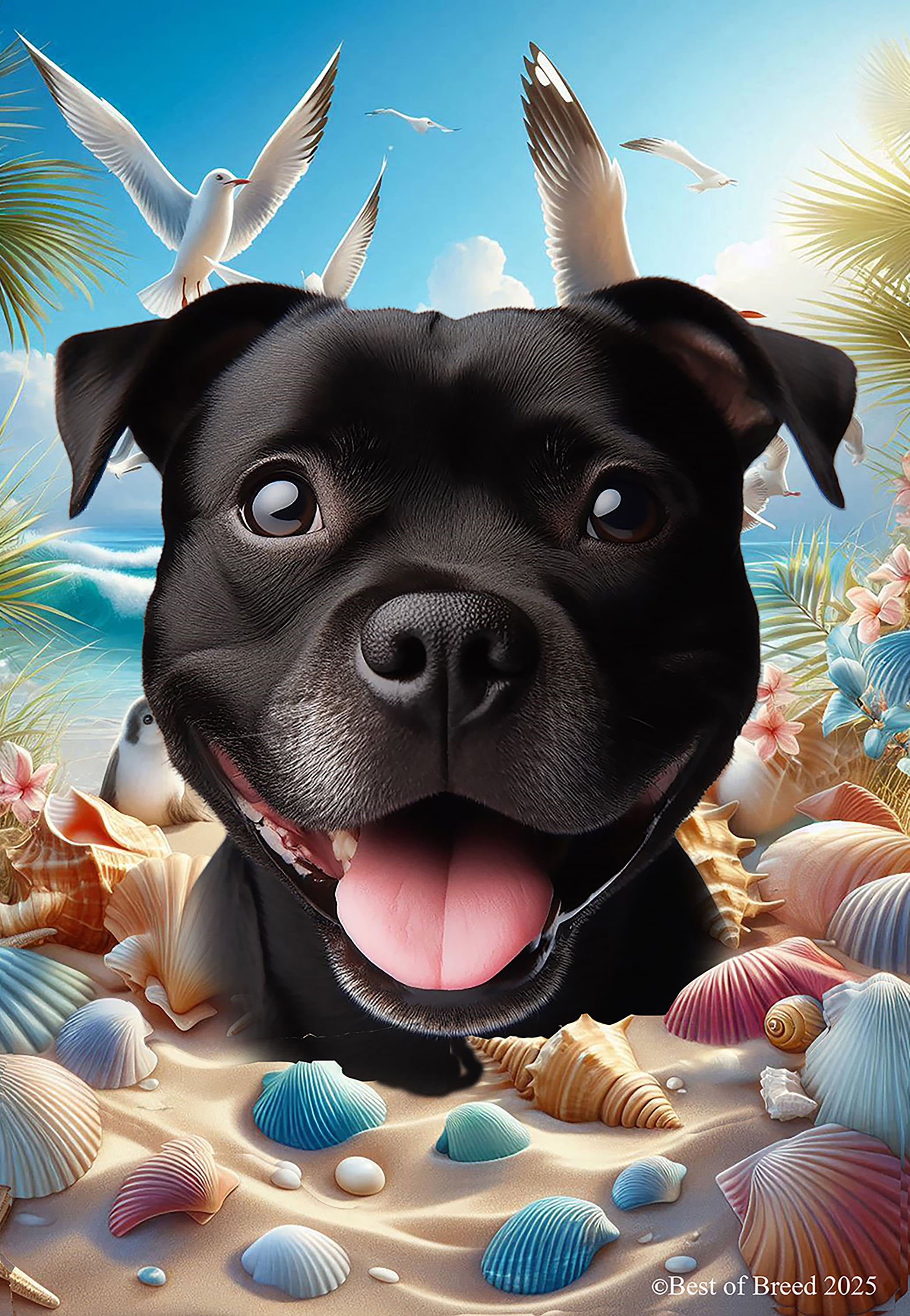 Staffordshire Bull Terrier Black - Best of Breed Summer Beach Outdoor House Flag 28" x 40 ...