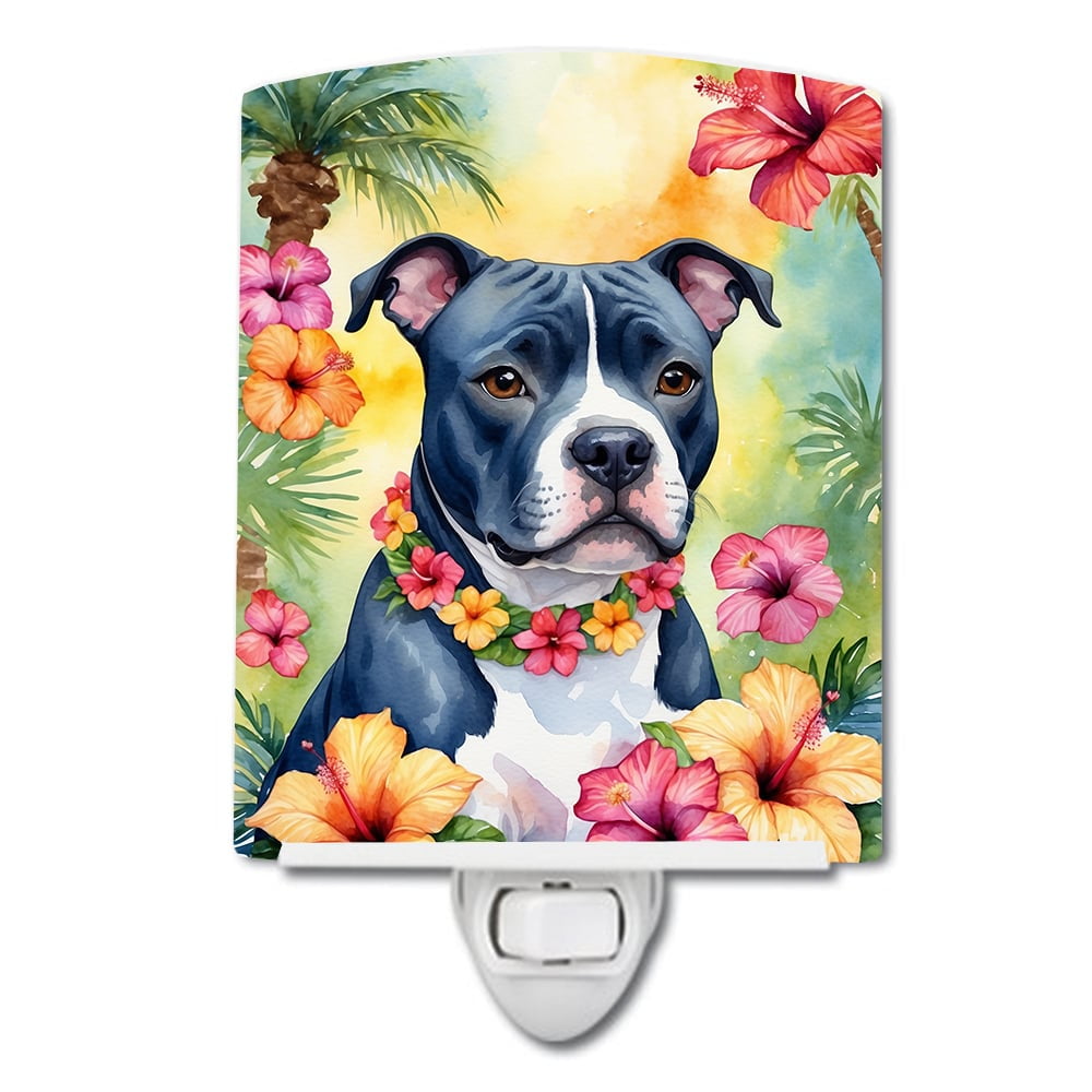Staffordshire Bull Terrier Luau Ceramic Night Light 4 in x 6 in ...