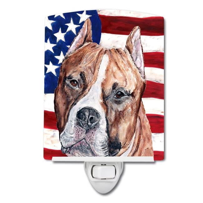 Staffordshire Bull Terrier Staffie with American Flag USA Ceramic Night ...
