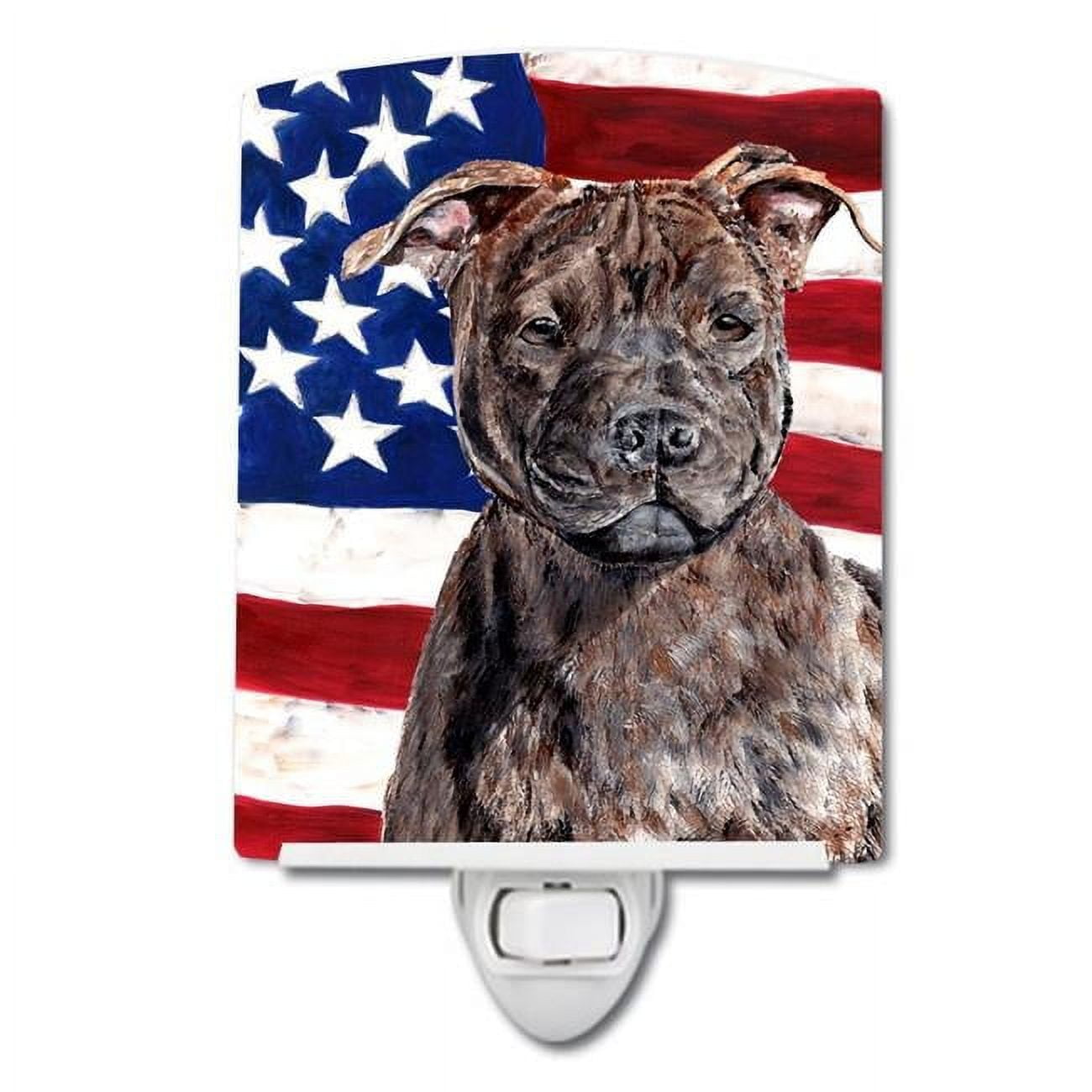 Staffordshire Bull Terrier Staffie with American Flag USA Ceramic Night ...