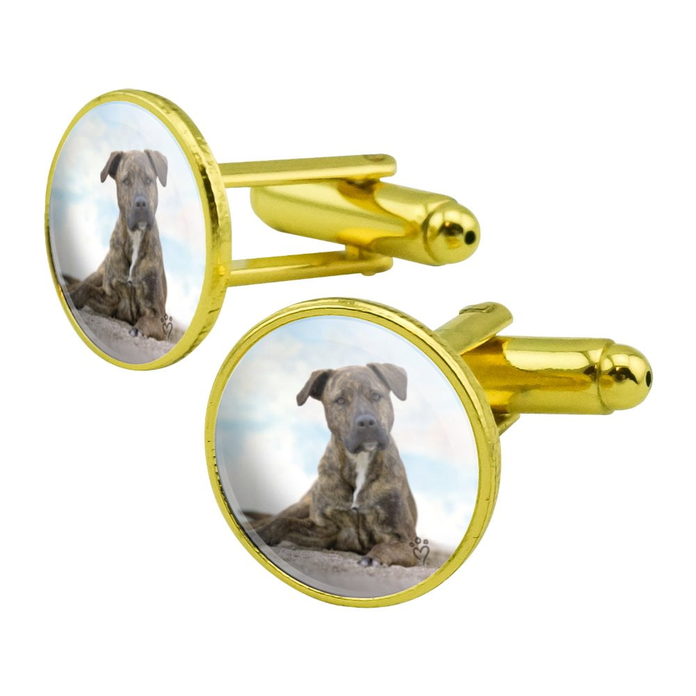 Staffy Staffordshire Bull Terrier Dog Sandy Beach Round Cufflink Set ...