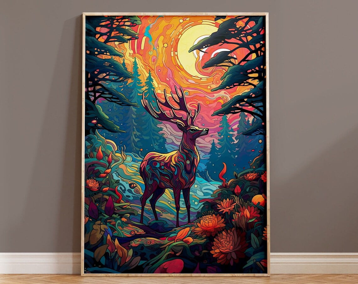 Stag Art Deer Print Colourful Psychedelic Abstract Nature Lover Gift ...