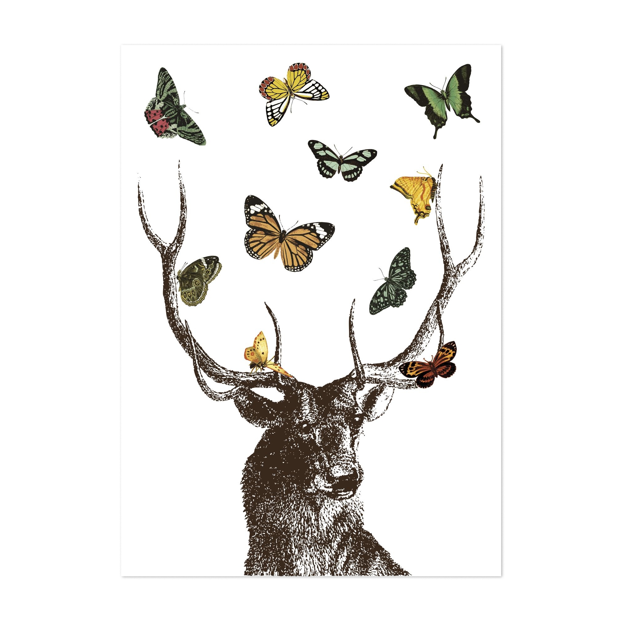 Stag and Butterflies | Deer and Butterflies | Vintage Stag | Antlers ...
