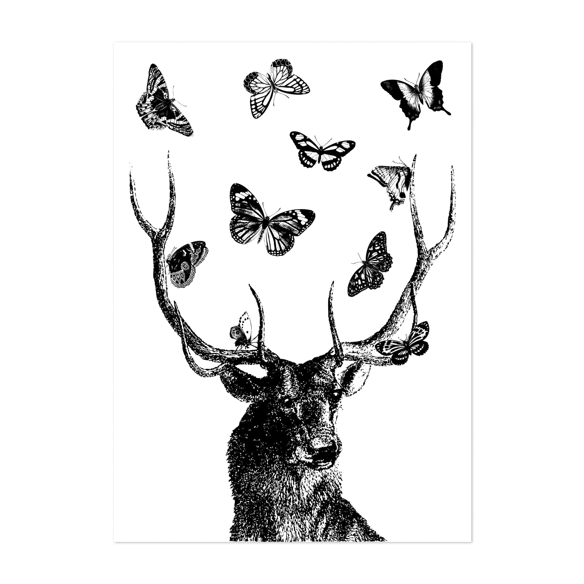 Stag and Butterflies | Deer and Butterflies | Vintage Stag | Antlers ...