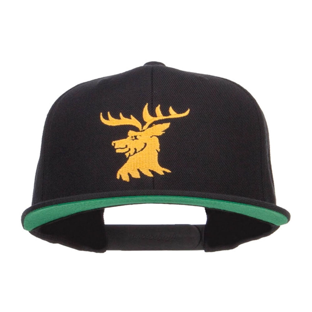 Stag Emblem Embroidered Snapback Cap - Black OSFM - Walmart.com