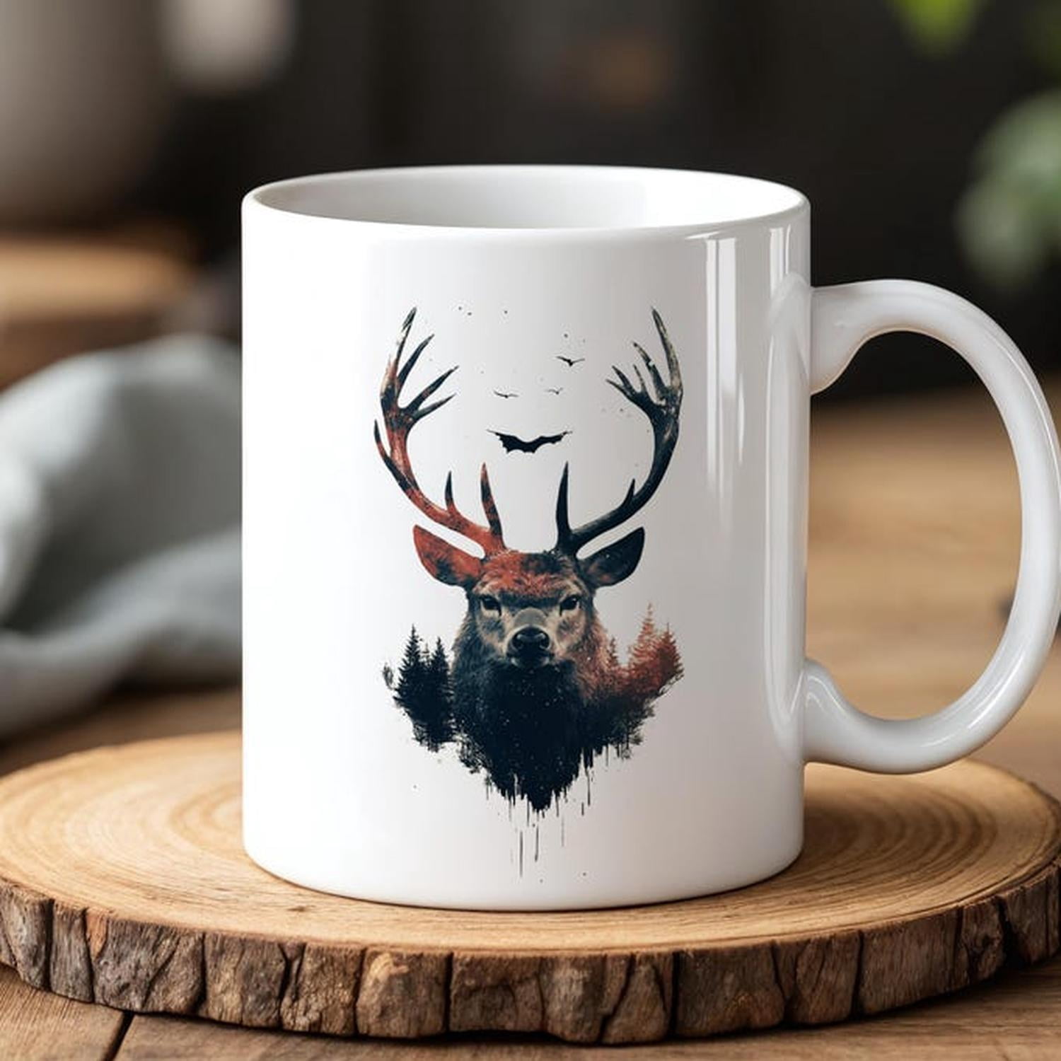 Stag Forest Mug 330 ml Deer Antler Coffee Cup Nature WildL1ife Art Mug ...