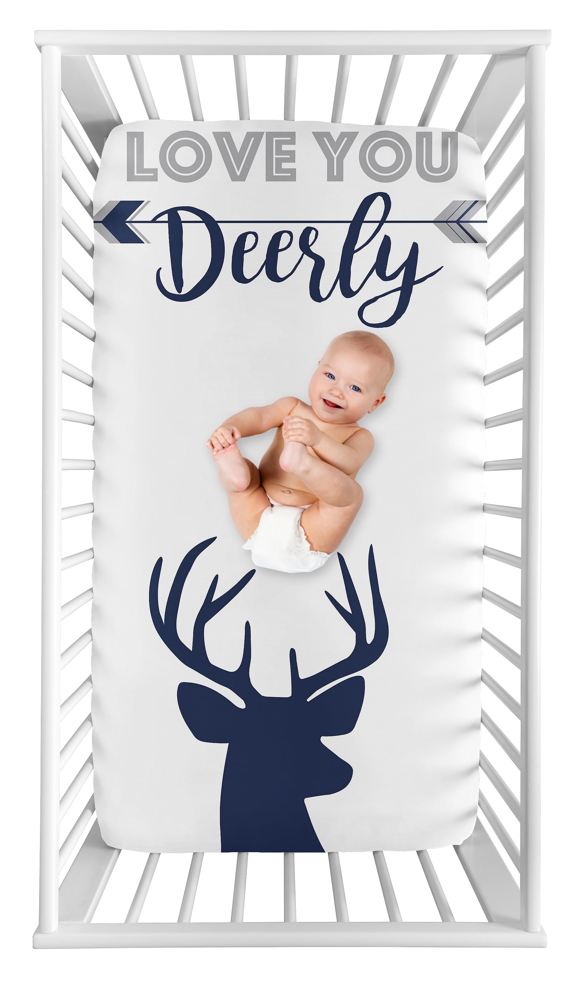 Sweet Jojo Designs Stag Blue and White Photo Op Fitted Crib Sheet ...
