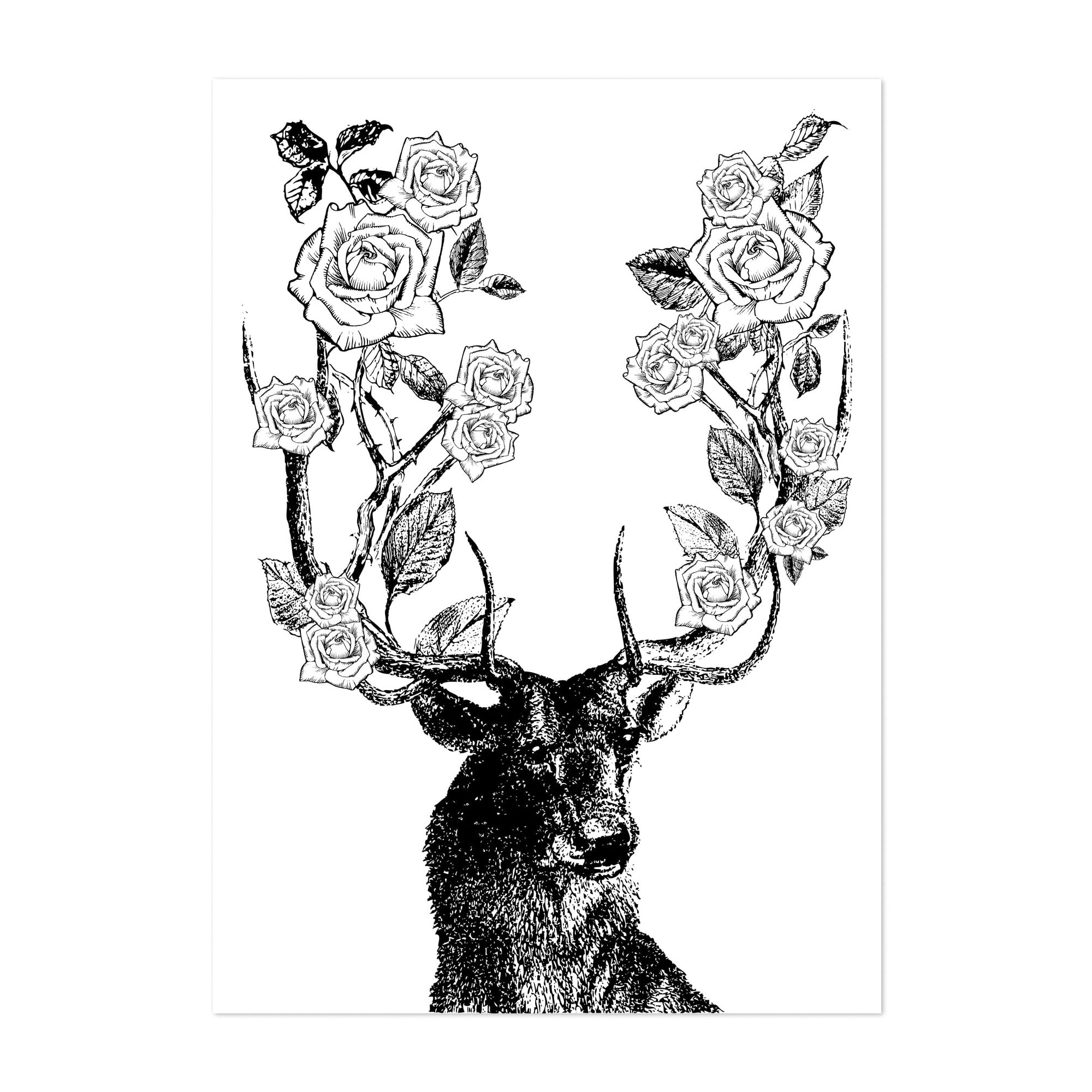 Stag and Roses | Deer and Roses | Stag and Flowers | Deer and Flowers ...