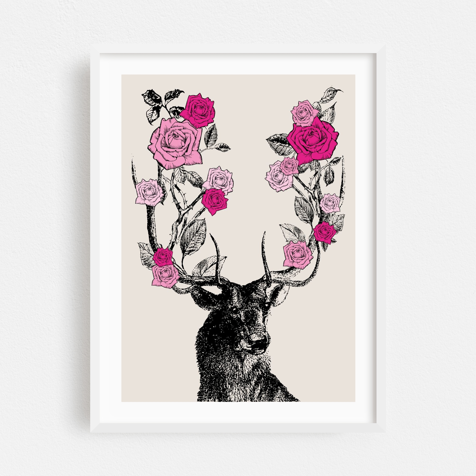 Stag and Roses | Deer and Roses | Stag and Flowers | Deer and Flowers ...