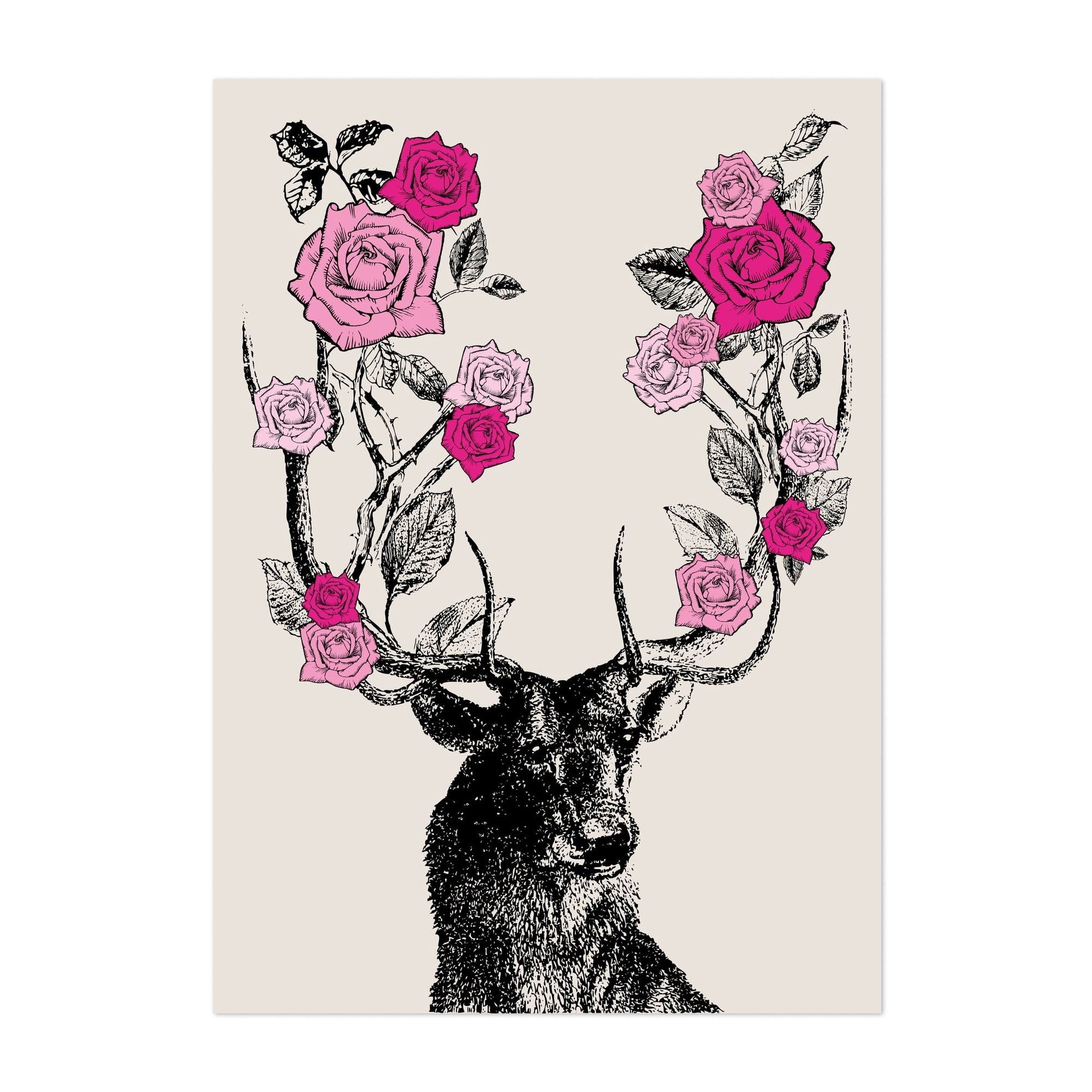 Stag and Roses | Deer and Roses | Stag and Flowers | Deer and Flowers ...