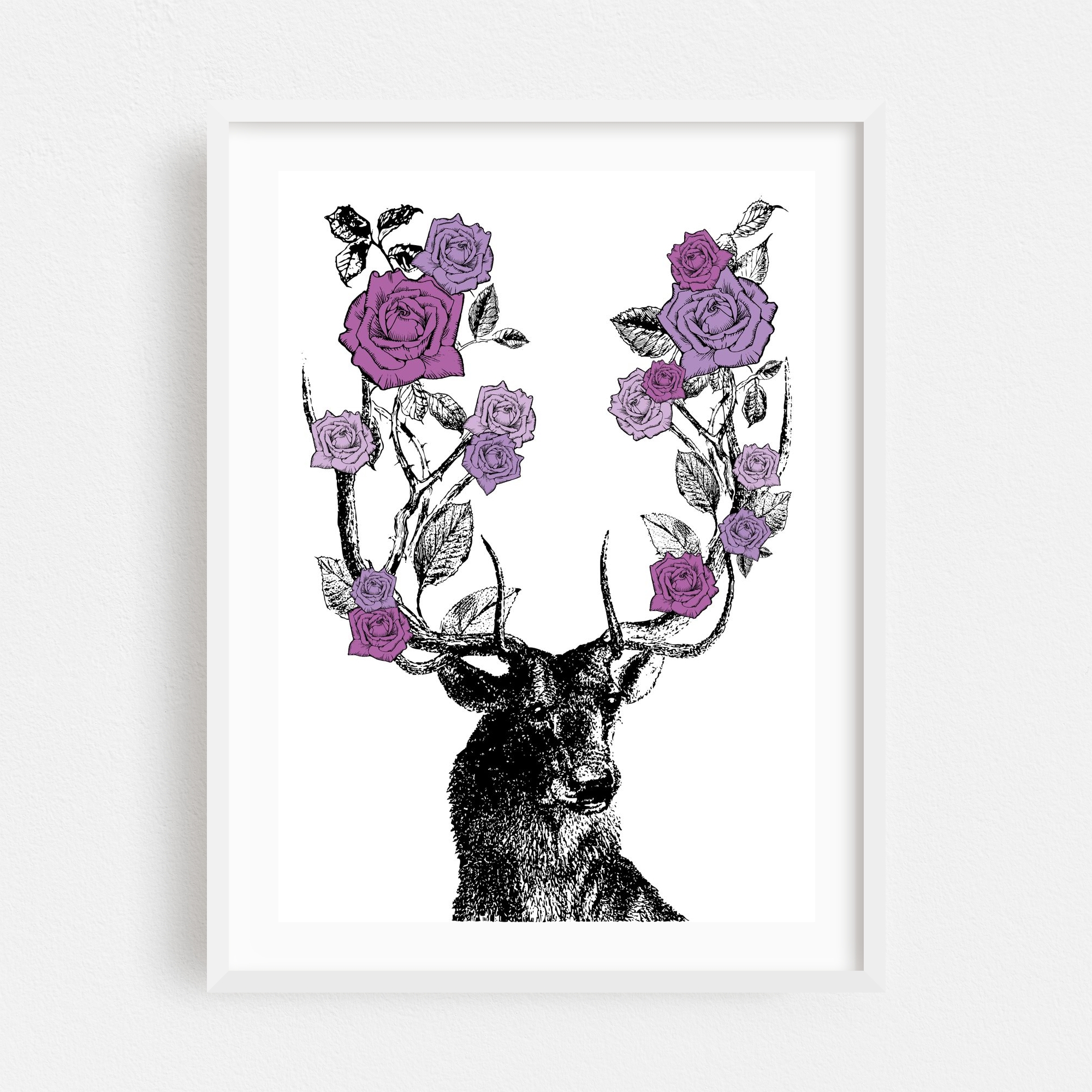 Stag and Roses | Deer and Roses | Stag and Flowers | Deer and Flowers ...