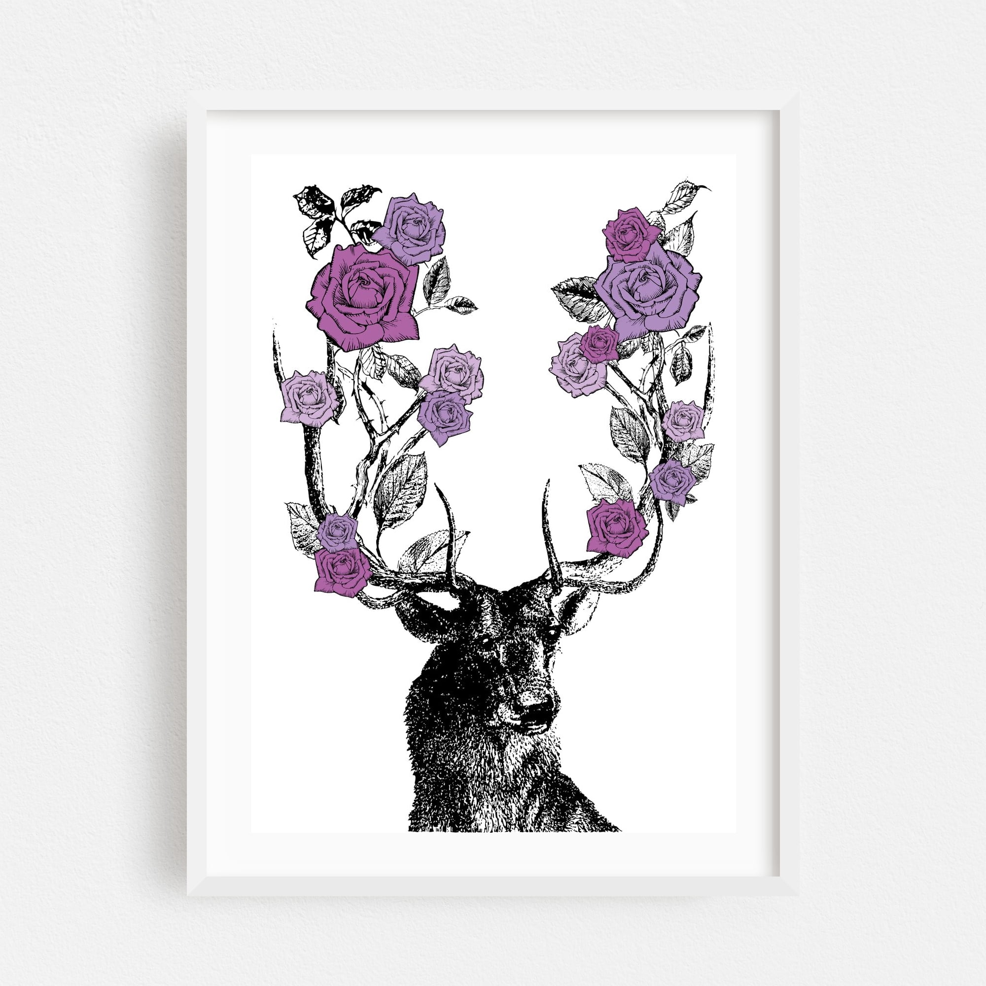 Stag and Roses | Deer and Roses | Stag and Flowers | Deer and Flowers ...