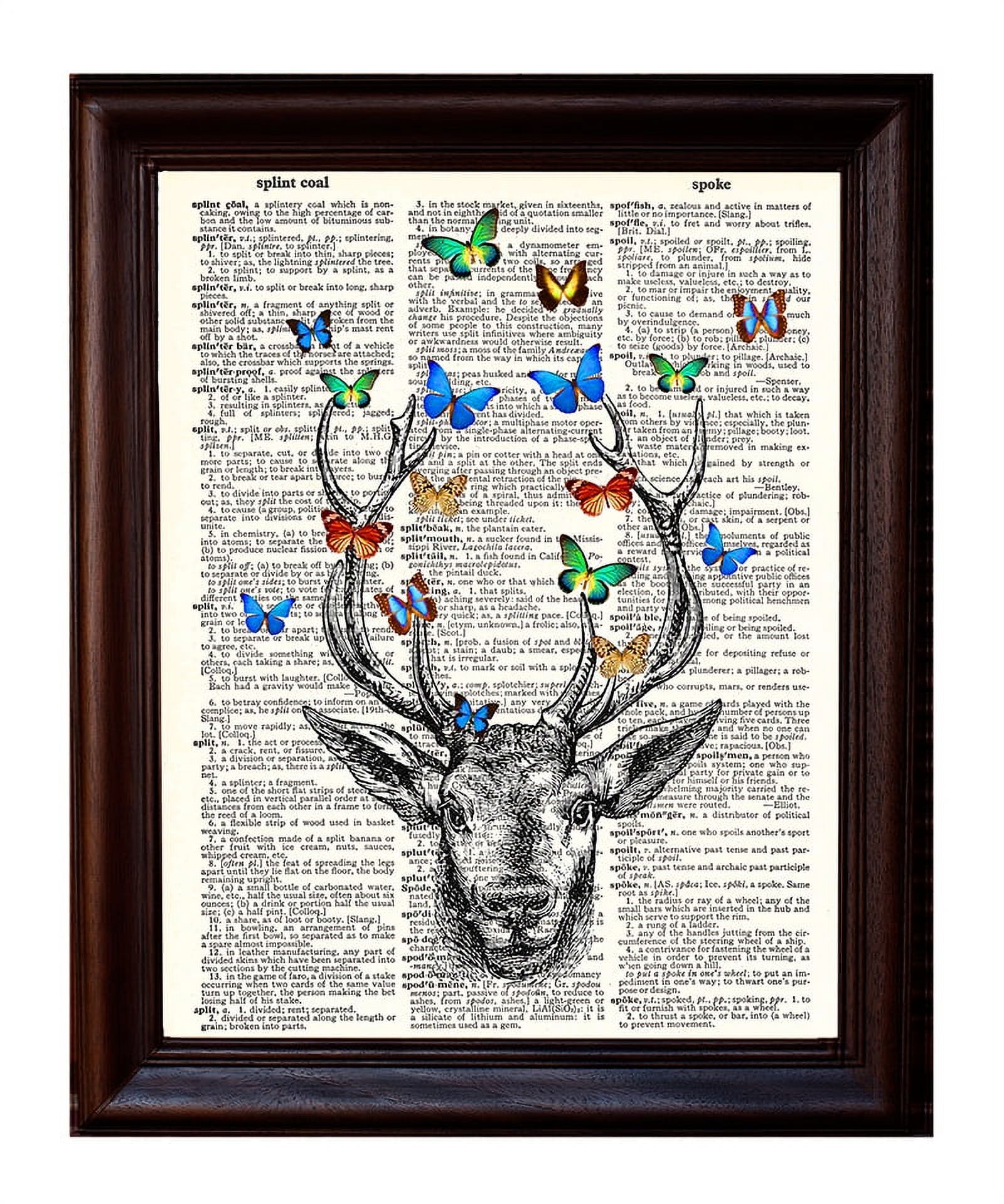 Stag and Butterflies - Dictionary Art Print Printed On Authentic ...