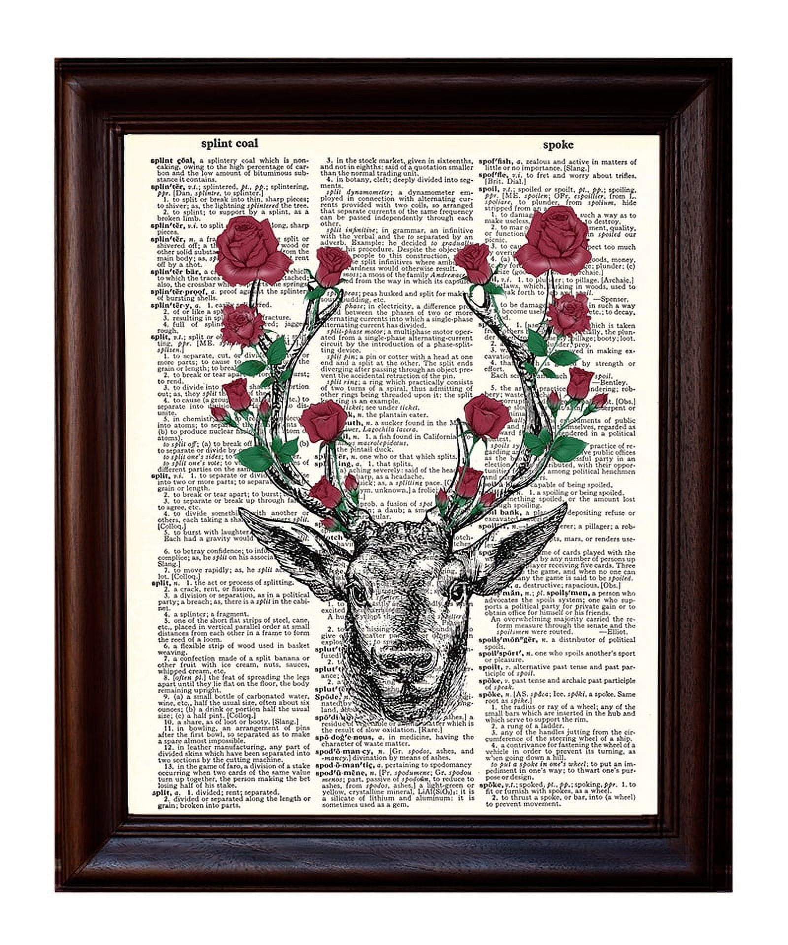 Stag with Roses - Dictionary Art Print Printed On Authentic Vintage ...